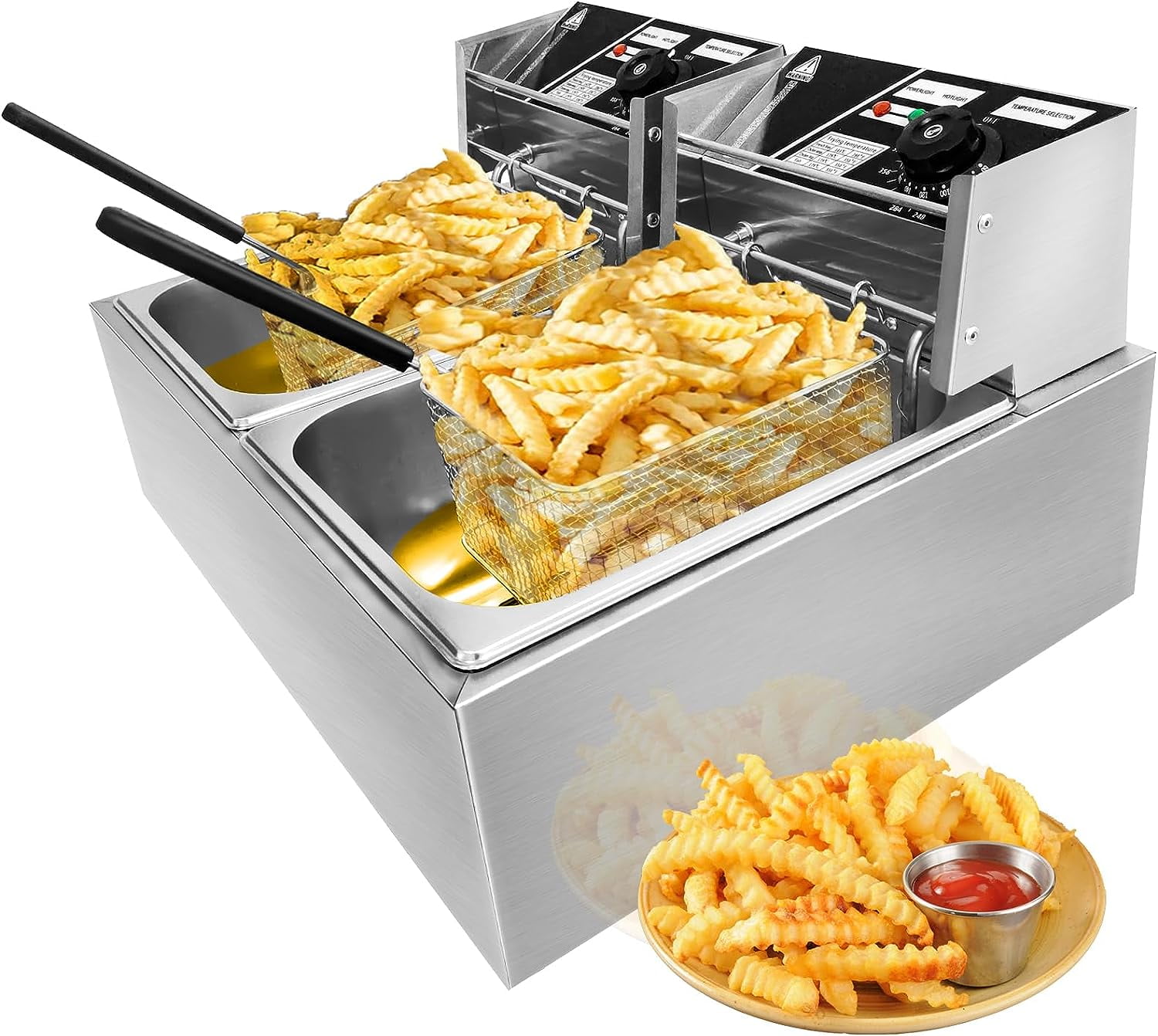 PRIJESSE 12L Electric Deep Fryer, Stainless Steel, Double Basket, 5000W ...