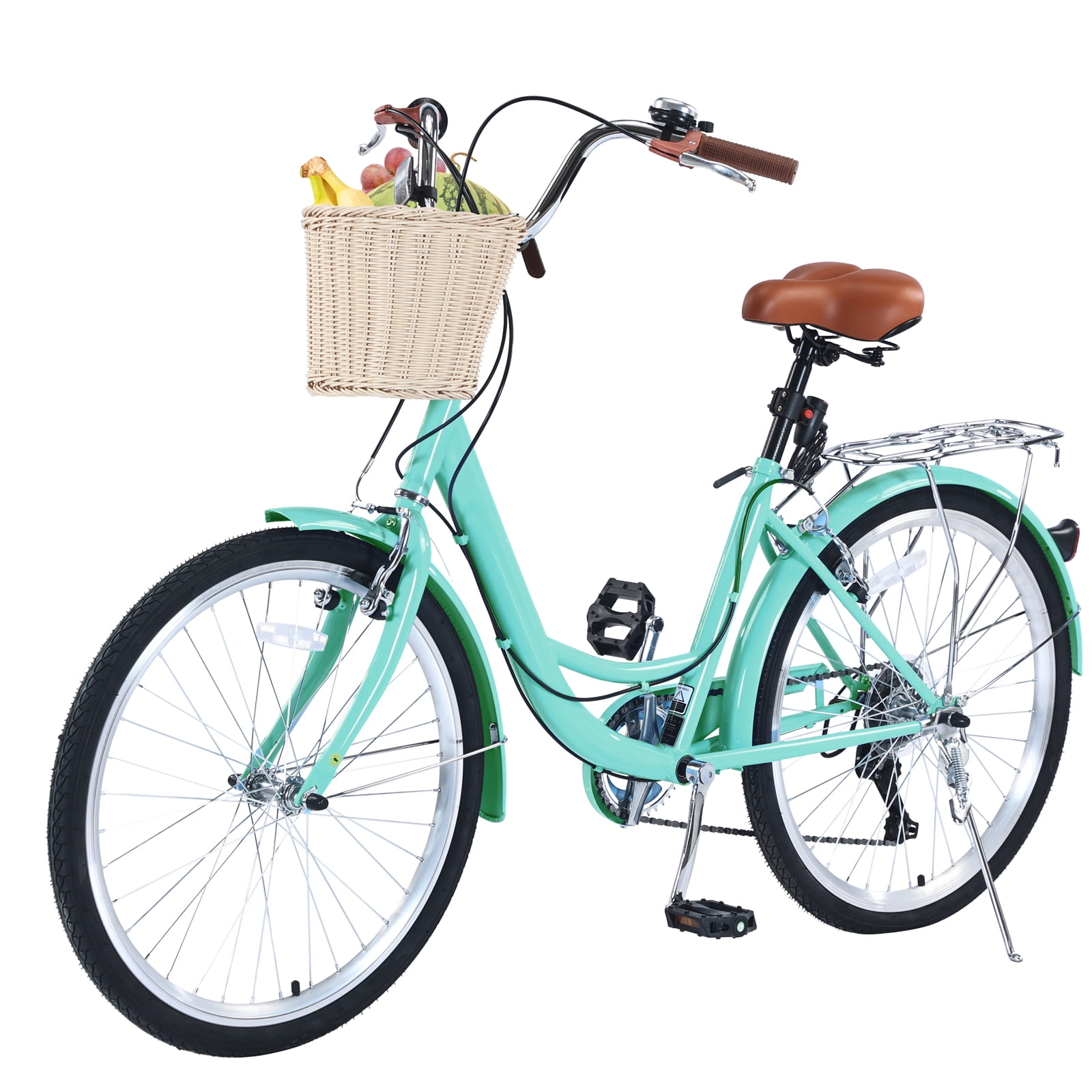 PRIJESSE 24 Inch Beach Cruiser Bike for Women, 7 Speed Commute Bike for ...