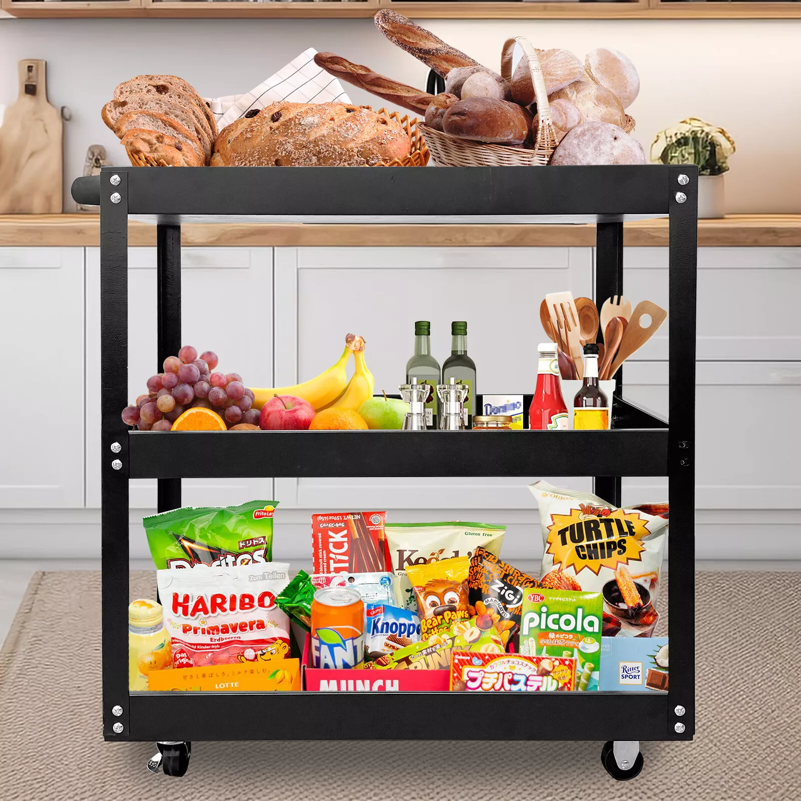 PRIJESSE 3 Tier Rolling Tool Cart with Wheels 440 LBS Capacity Utility ...