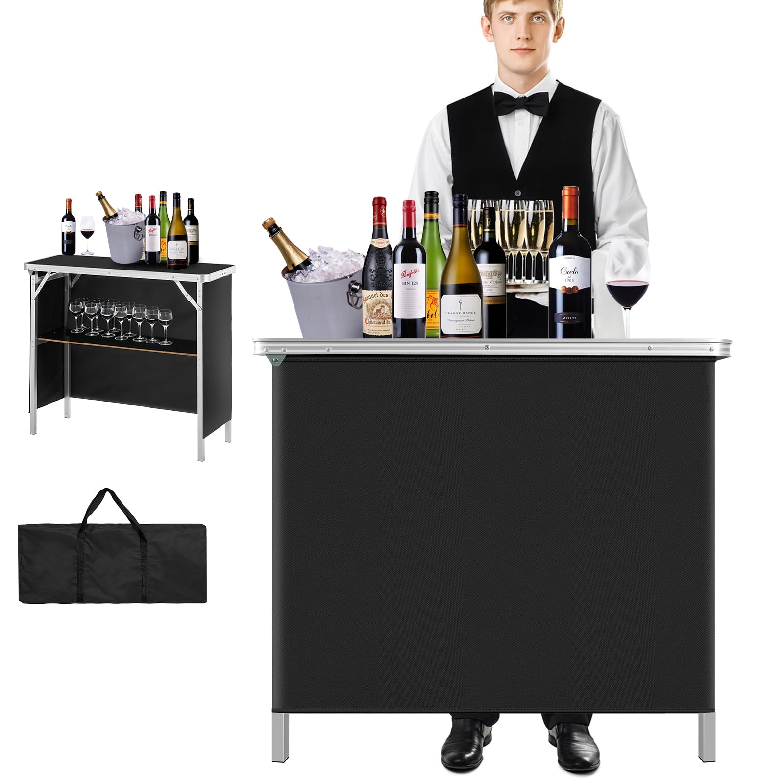 PRIJESSE 39" Collapsible Mobile Bar Table, Display Stand for Indoor and ...