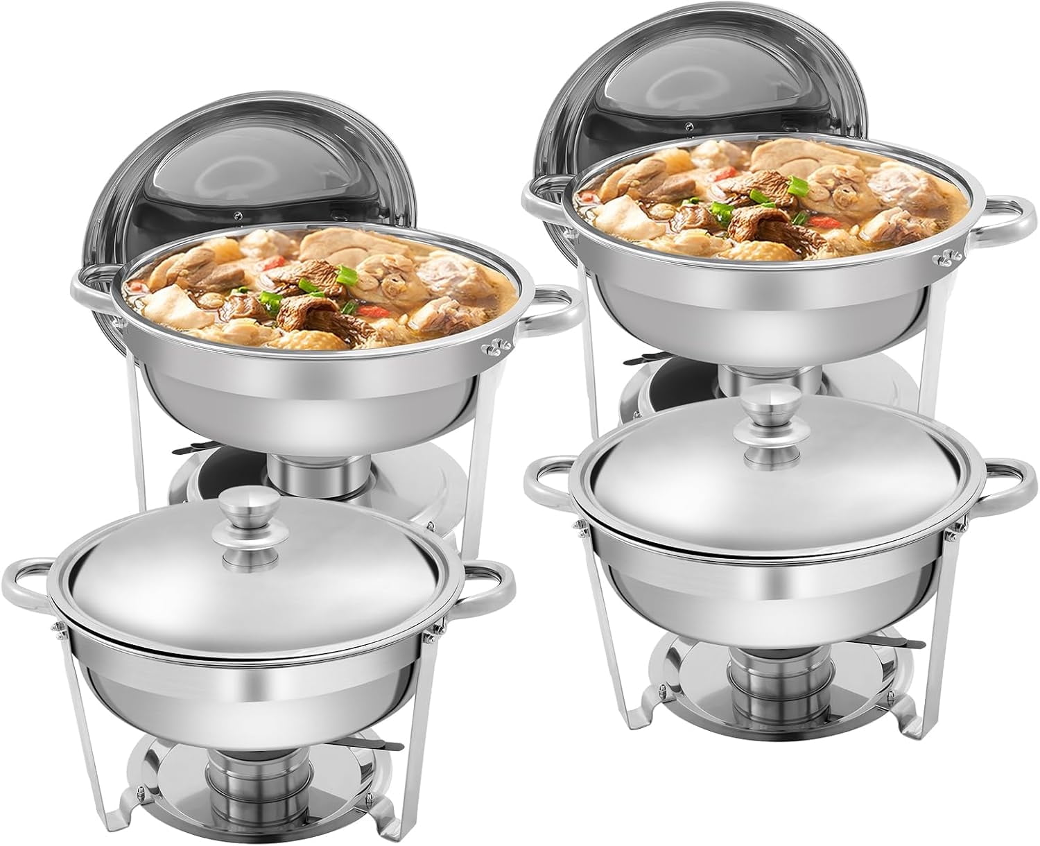PRIJESSE 4 Pack Round Chafing Dish Buffet Set, Stainless Steel 5 QT ...