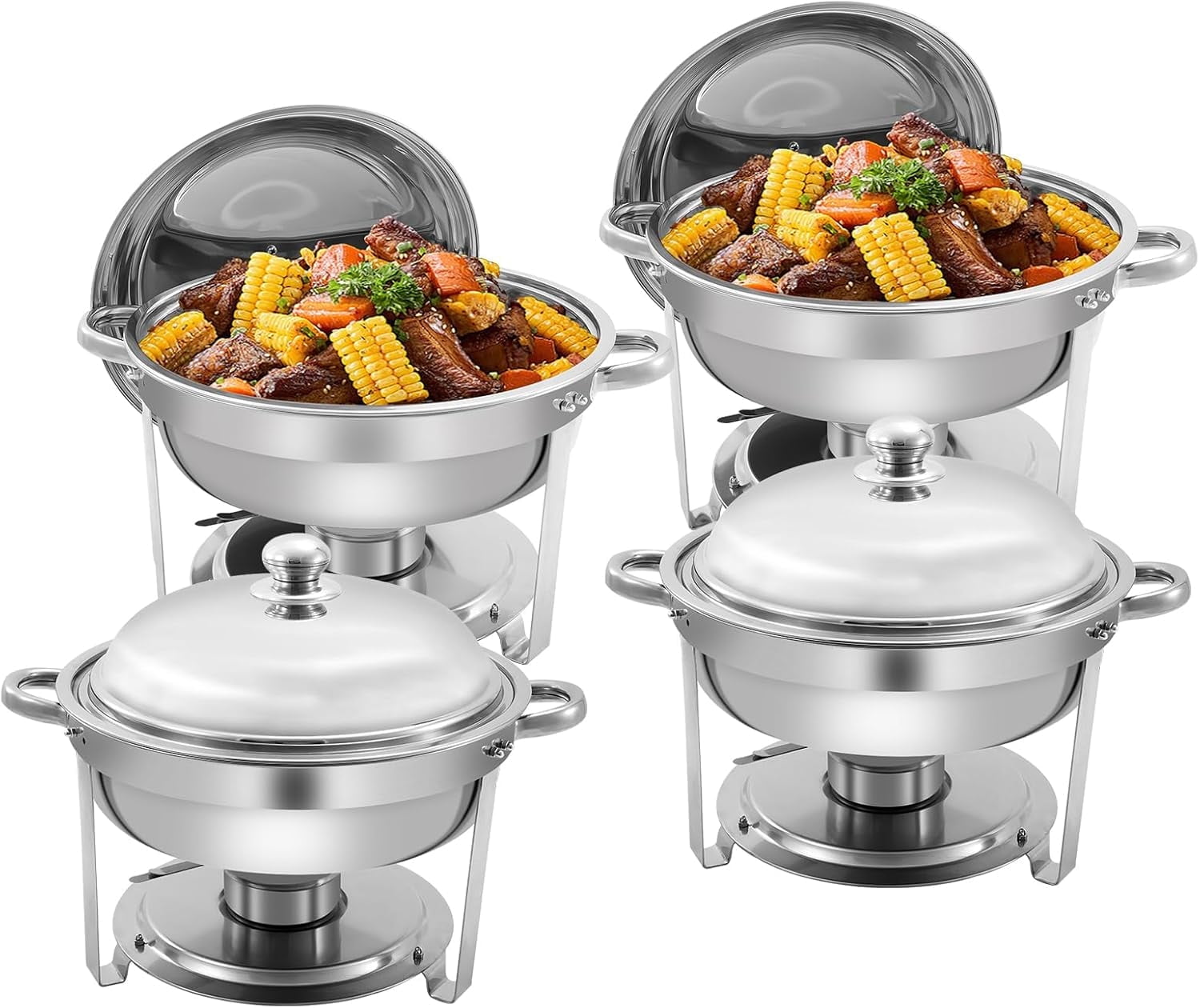 PRIJESSE 4 Pack Round Chafing Dish Buffet Set, Stainless Steel 6 QT ...