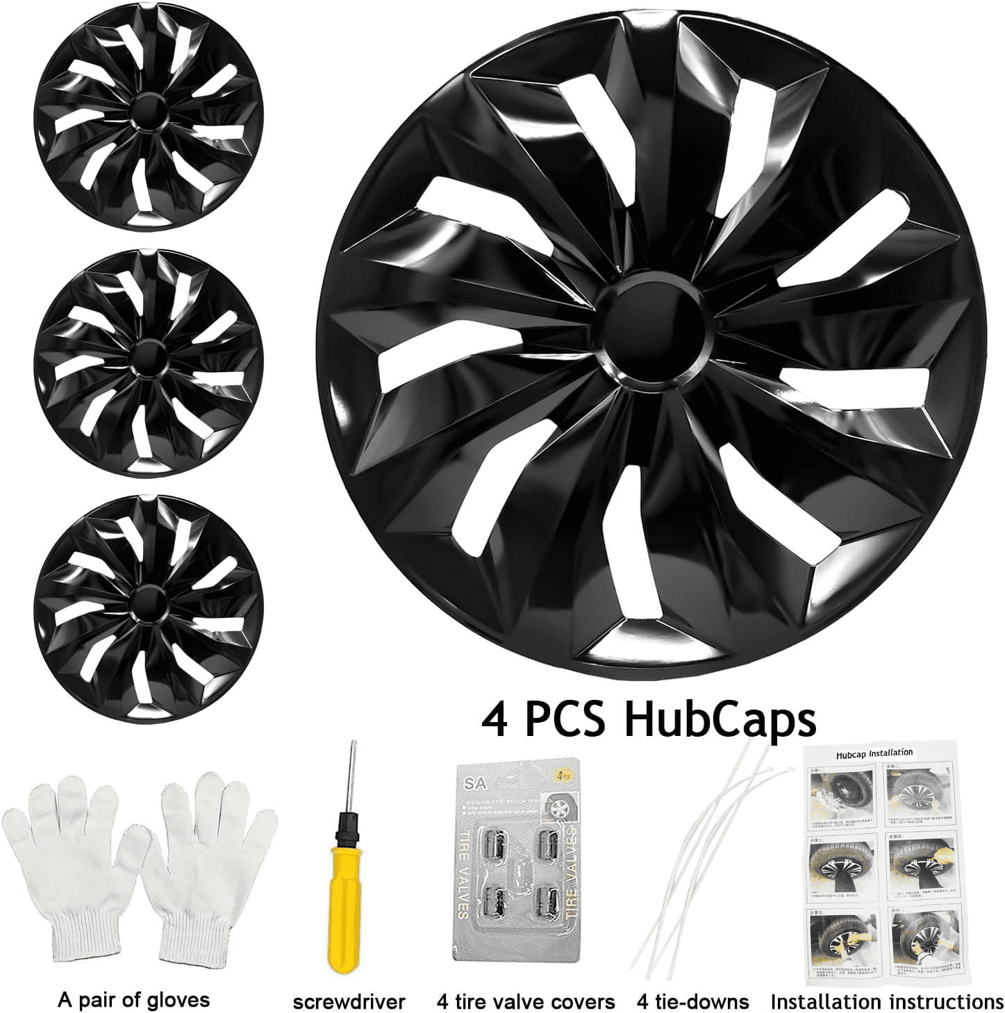 PRIJESSE 4pcs Auto Hubcap Set R16 Hubcap Wheel Cover Replacement, 16 ...