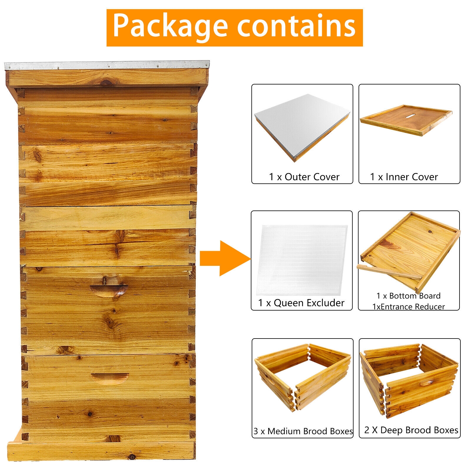 Premium Langstroth Bee Hive 8 Frame 2 Deep 2 Medium, All Frames ...