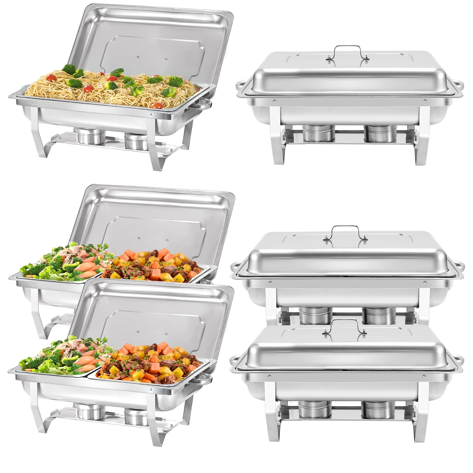 PRIJESSE 6 Pack Chafing Dish Rectangular half pan×4+full pan×2 Chafers ...