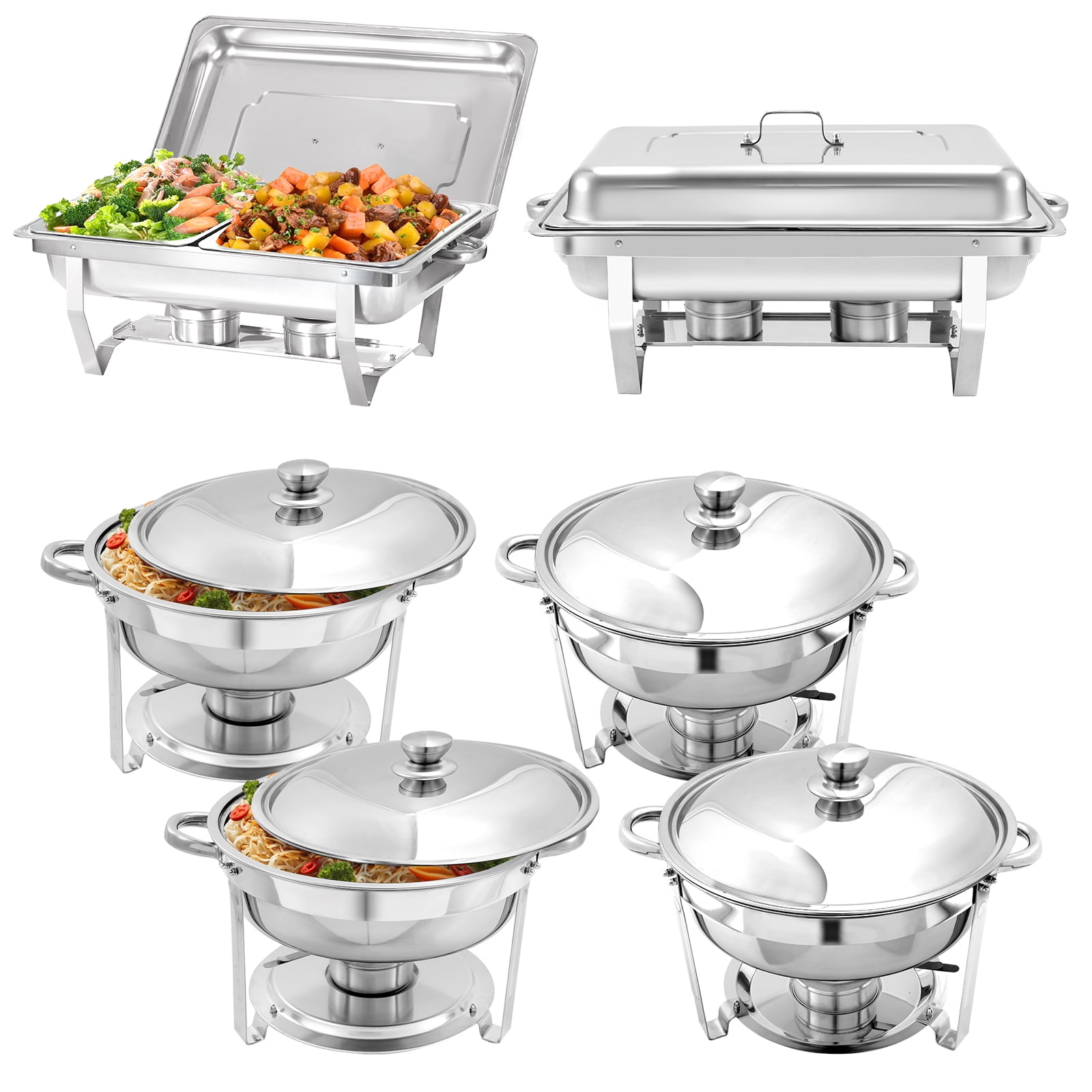 PRIJESSE 6 Pack Chafing Dish Round 5QT×4+Rectangular Half pan×2 Chafers ...