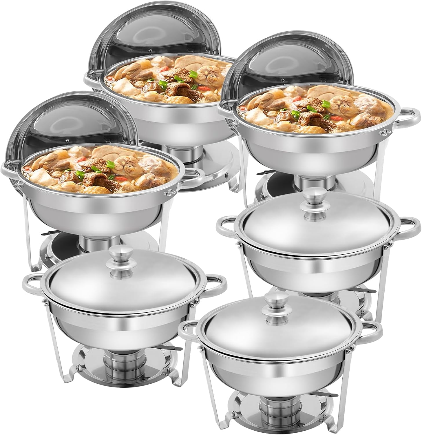 PRIJESSE 6 Pack Round Chafing Dish Buffet Set, Stainless Steel 5 QT ...