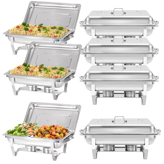 PRIJESSE 10 Pack Chafing Dish Rectangular 8QT 1/3 Pan×6+Round 5QT×2 ...