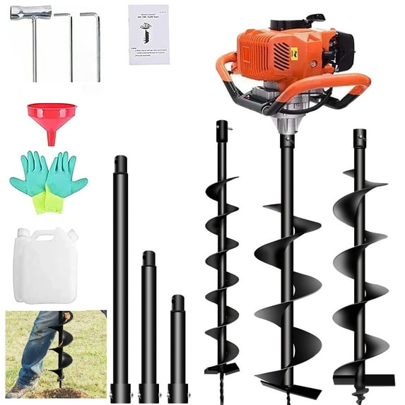 PRIJESSE Gas Powered Auger, 72CC 2-Stroke, 20cm 30cm 60cm, Post Hole ...