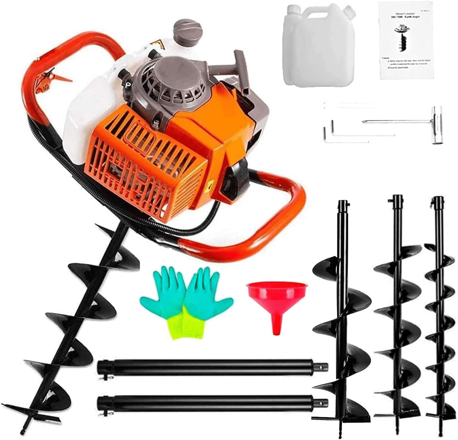PRIJESSE 72CC Gas Powered Auger Post Hole Digger, 3 Drill Bits & 2 ...