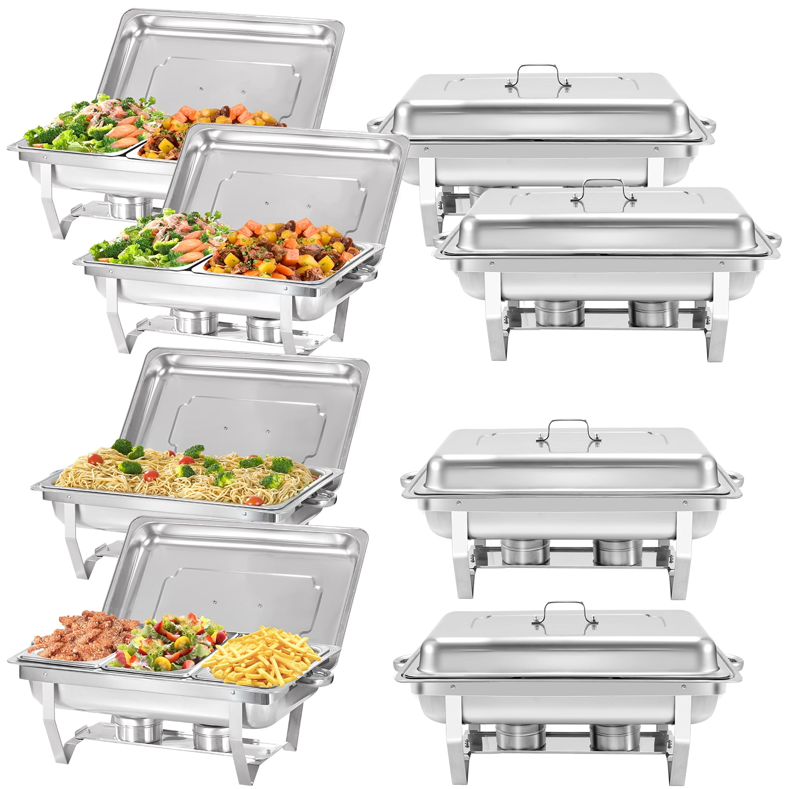 PRIJESSE 8 Pack Chafing Dish Rectangular Half pan×4+Full pan×2+1/3 pan× ...
