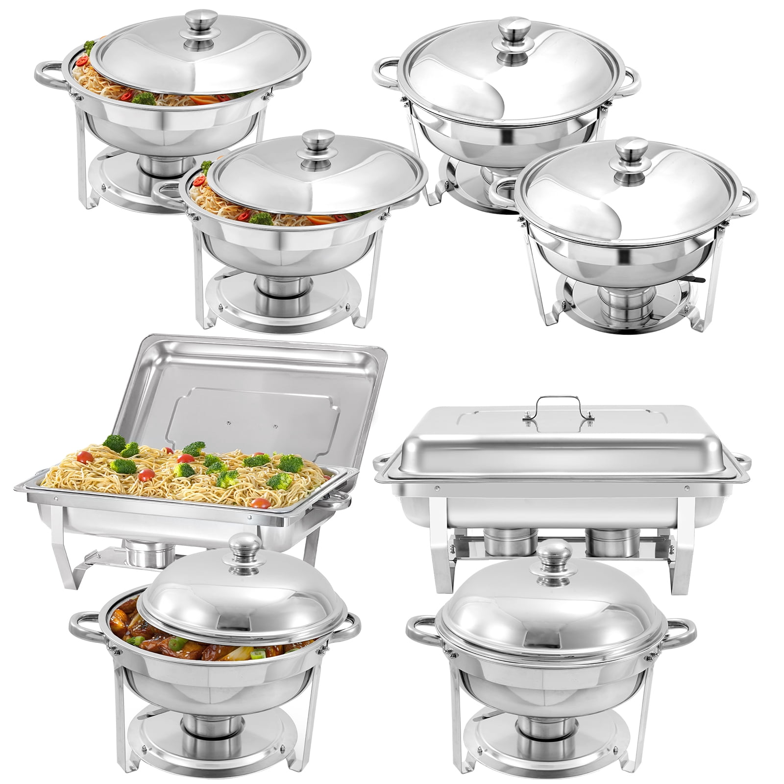 PRIJESSE 8 Pack Chafing Dish Round 5QT×4+Rectangular 8QT Full pan×2 ...