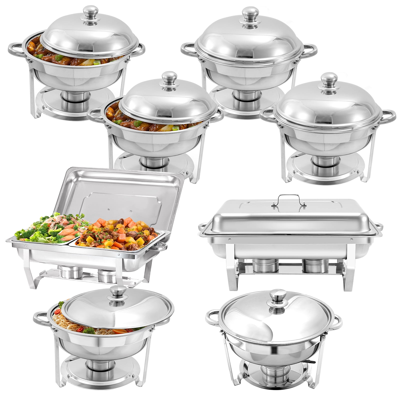 PRIJESSE 8 Pack Chafing Dish Round 6QT×4+Rectangular 8QT Half pan×2 ...
