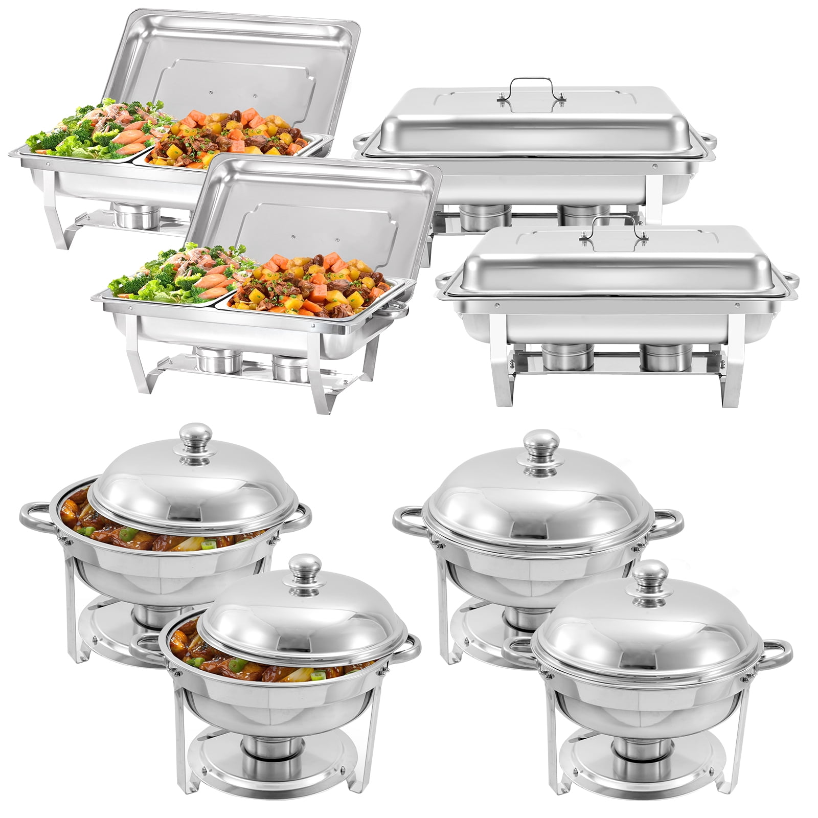 PRIJESSE 8 Pack Chafing Dish Round 6QT×4+Rectangular Half Pan×4 Chafers ...