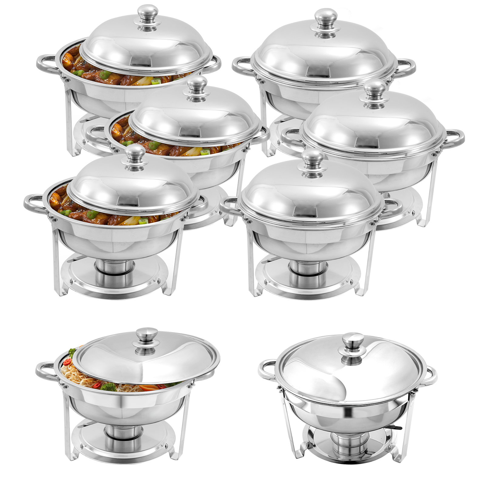 PRIJESSE 8 Pack Chafing Dish Round 6QT×6+Round 5QT×2 Chafers Stainless ...