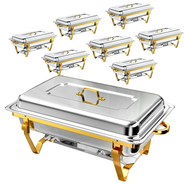 PRIJESSE 8 Pack Gold 9QT Chafing Dish with Half Size Food Pans ...