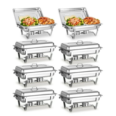 PRIJESSE 10 Pack Chafing Dish Rectangular 8QT 1/3 Pan×6+Round 5QT×2 ...