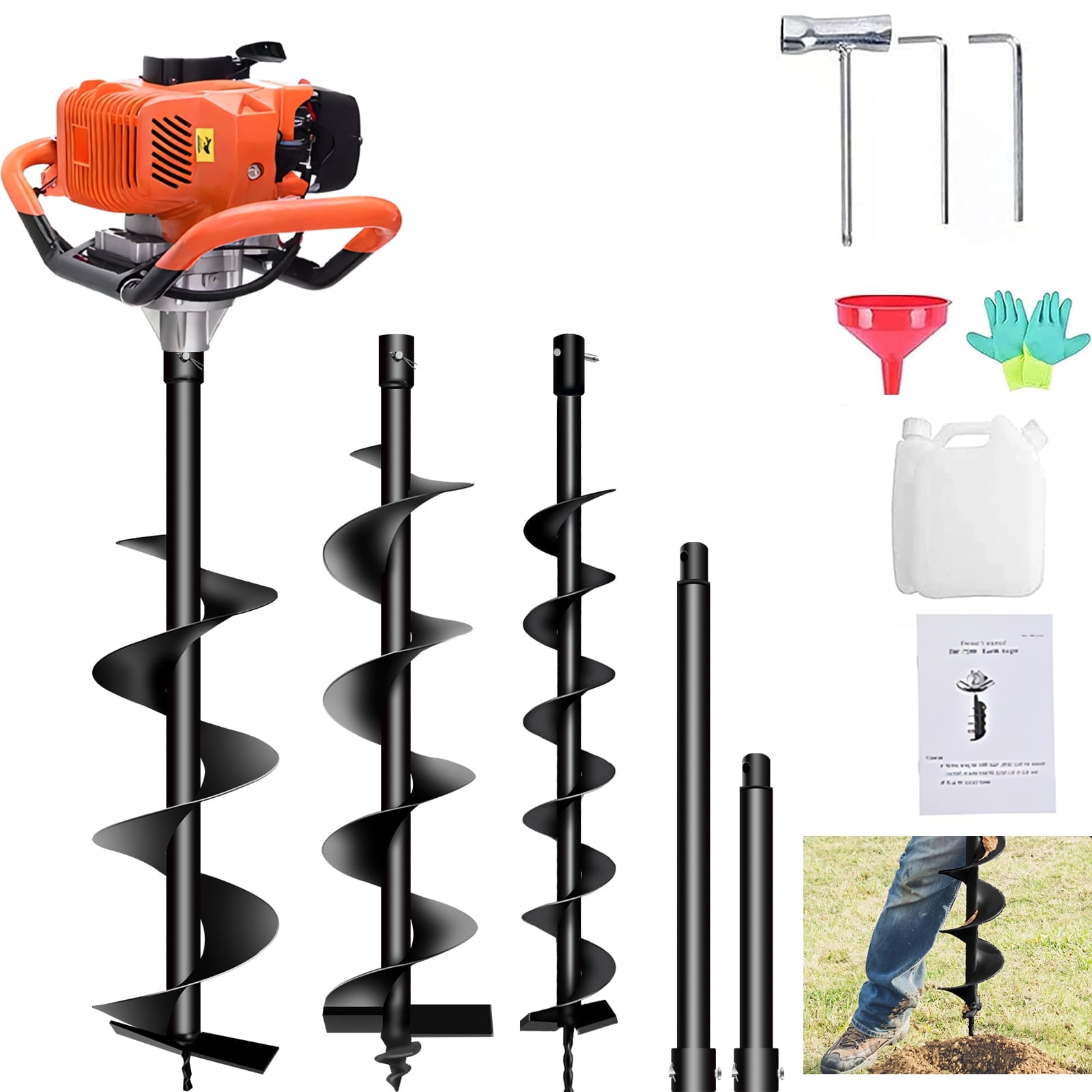 PRIJESSE 85CC Gas Powered Post Hole Digger with 4", 6", and 8" Auger ...