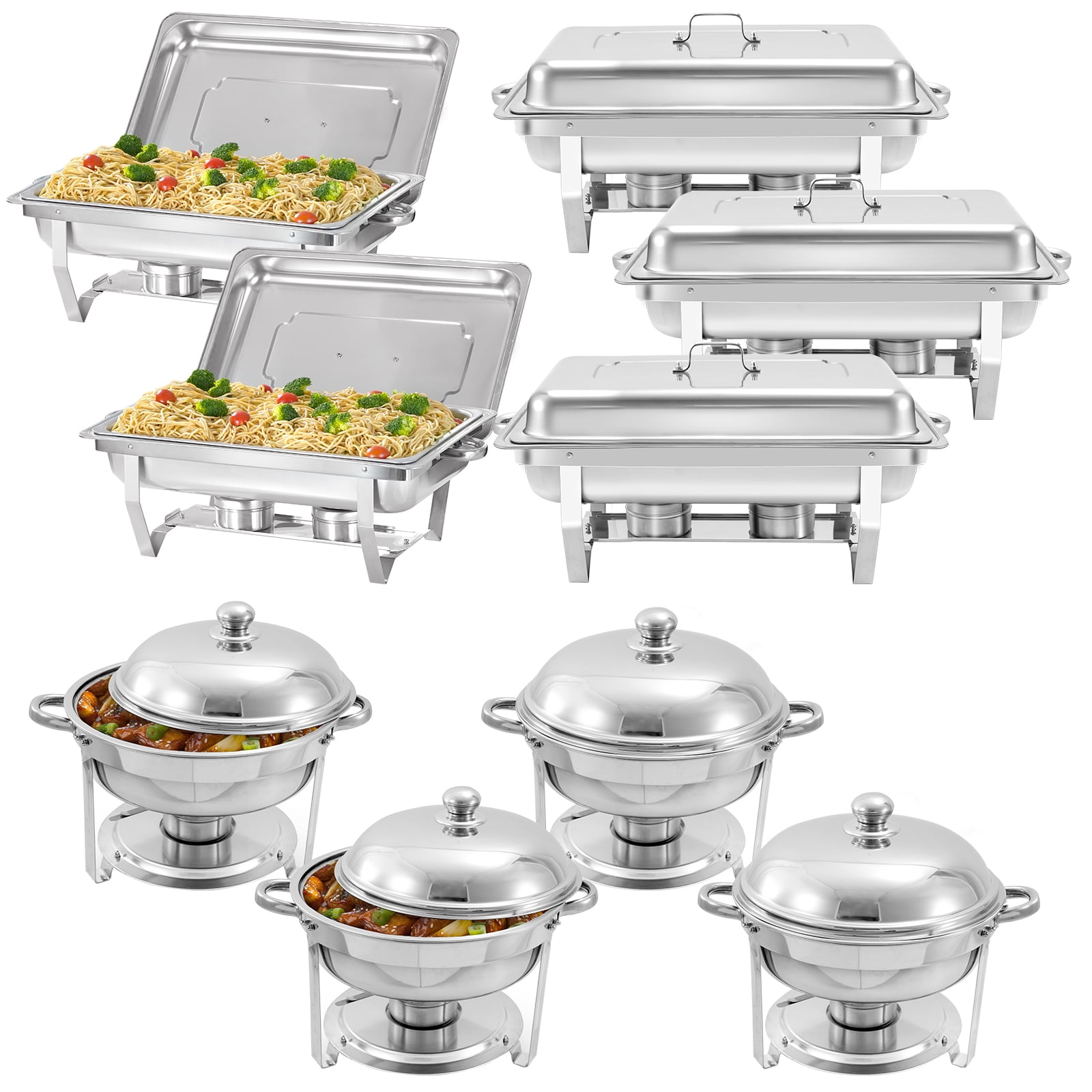 PRIJESSE 9 Pack Chafing Dish Rectangular Full Pan×5+Round 6QT×4 Chafers ...