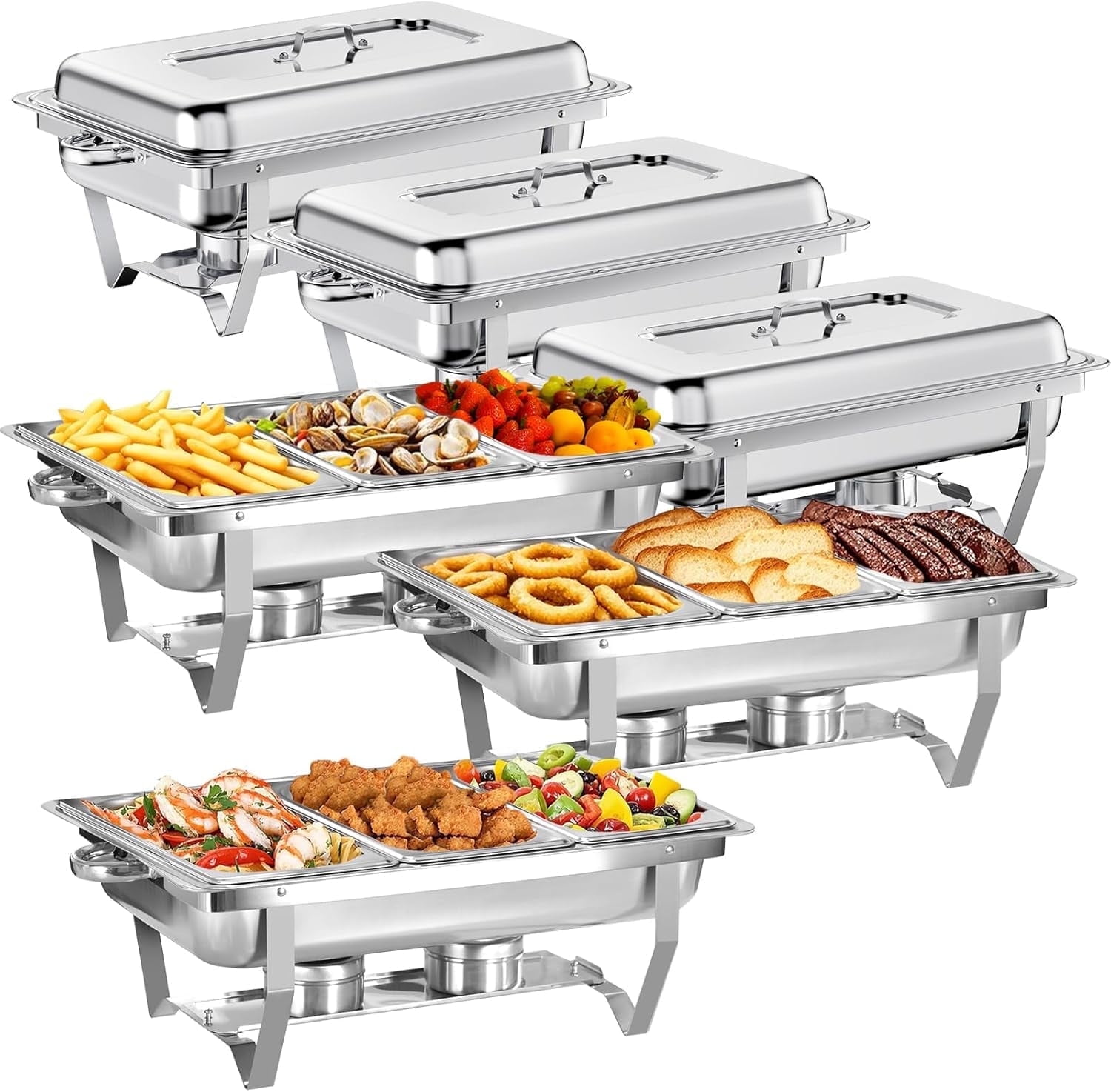 PRIJESSE Chafing Dish 6 Packs 9 Qt Foldable Rectangular Chafer Set ...