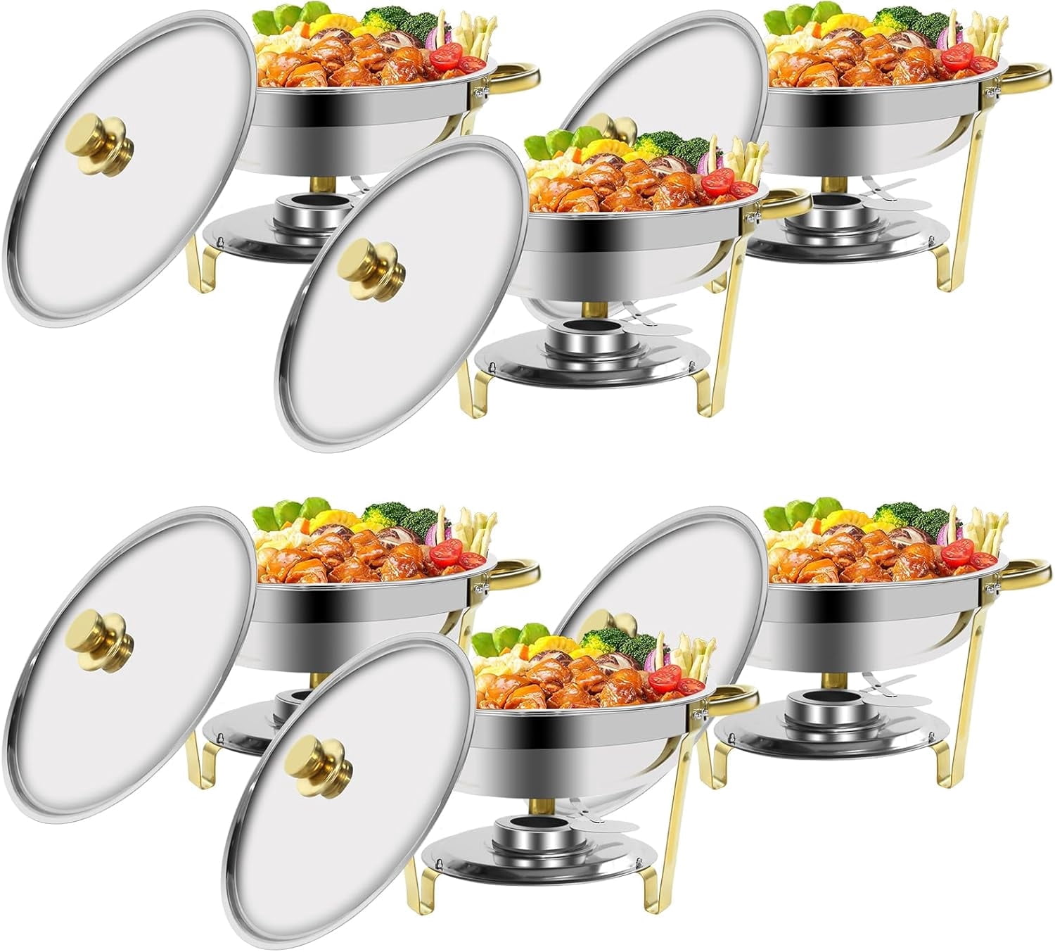PRIJESSE Chafing Dish Buffet Set, 5QT 6 Pack Gold Stainless Steel ...