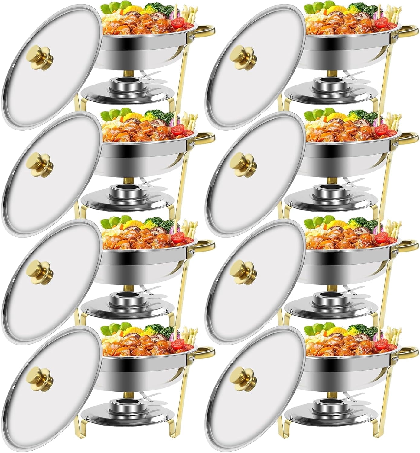 PRIJESSE Chafing Dish Buffet Set, 5QT 8 Pack Gold Stainless Steel ...