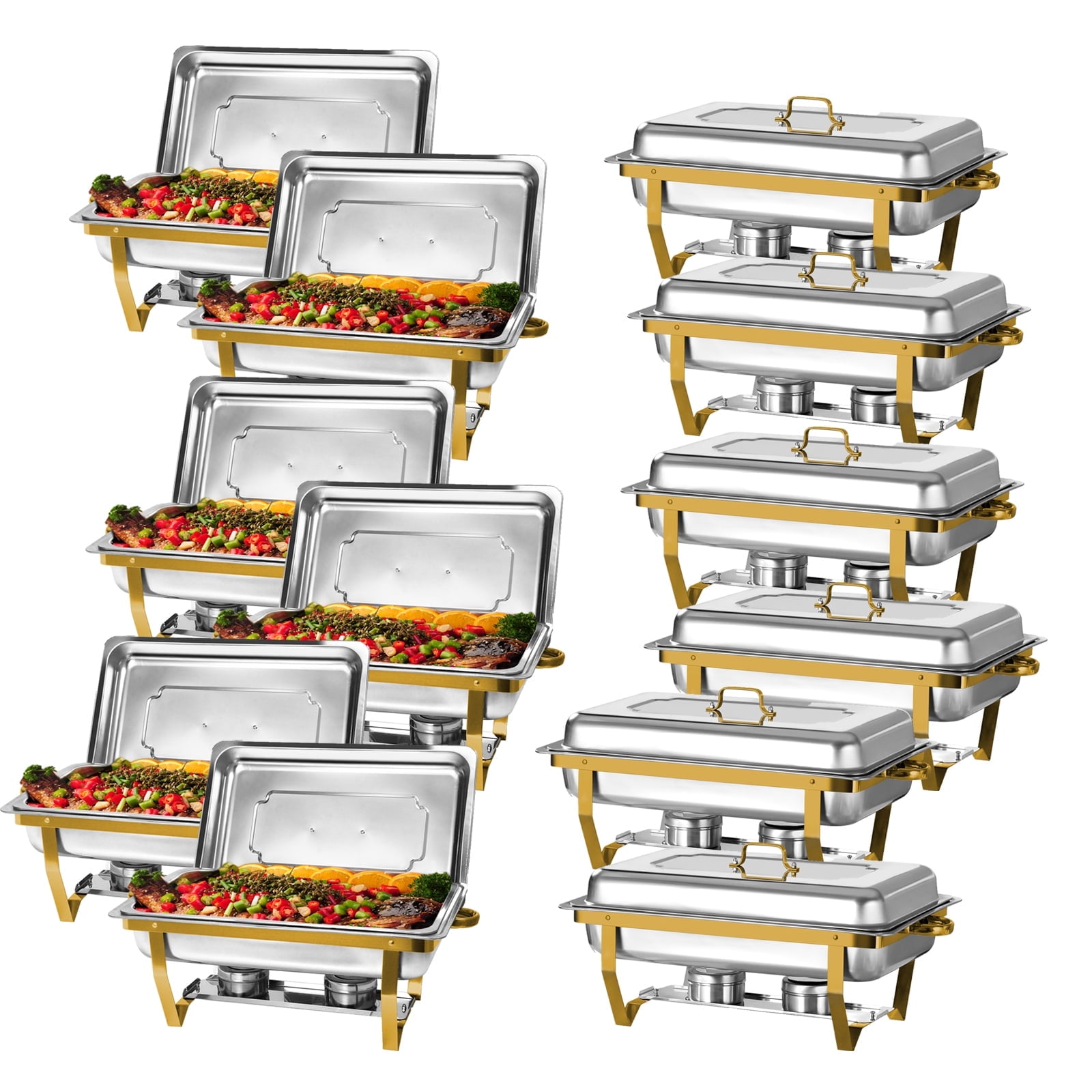 PRIJESSE Chafing Dishes for Buffet 12 Pack,9QT Elegant Gold and Silver ...