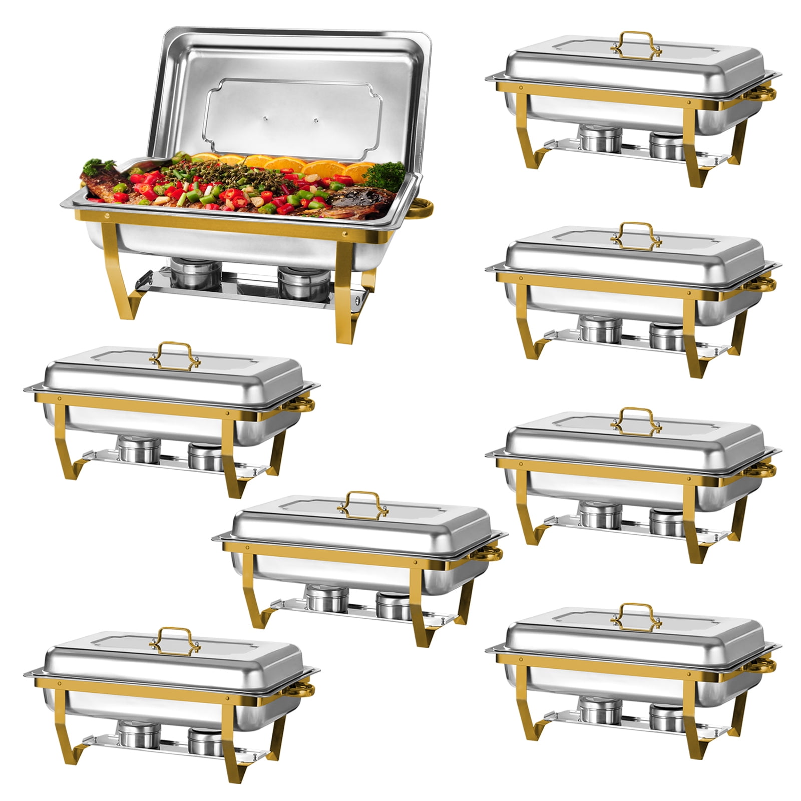 PRIJESSE Chafing Dishes for Buffet 8 Pack,9QT Elegant Gold and Silver ...