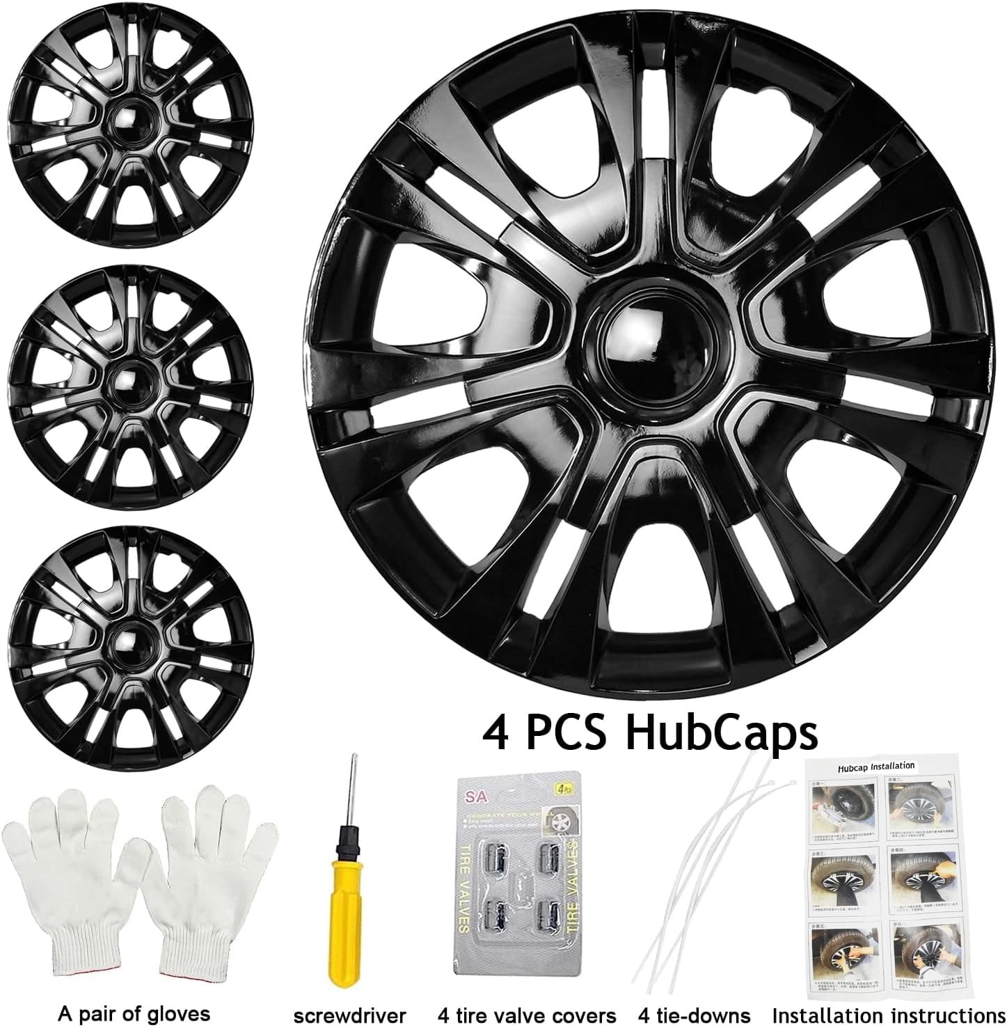 PRIJESSE R15 HubCaps Set of 4, Universal Wheel Rim Cover, ABS Material ...