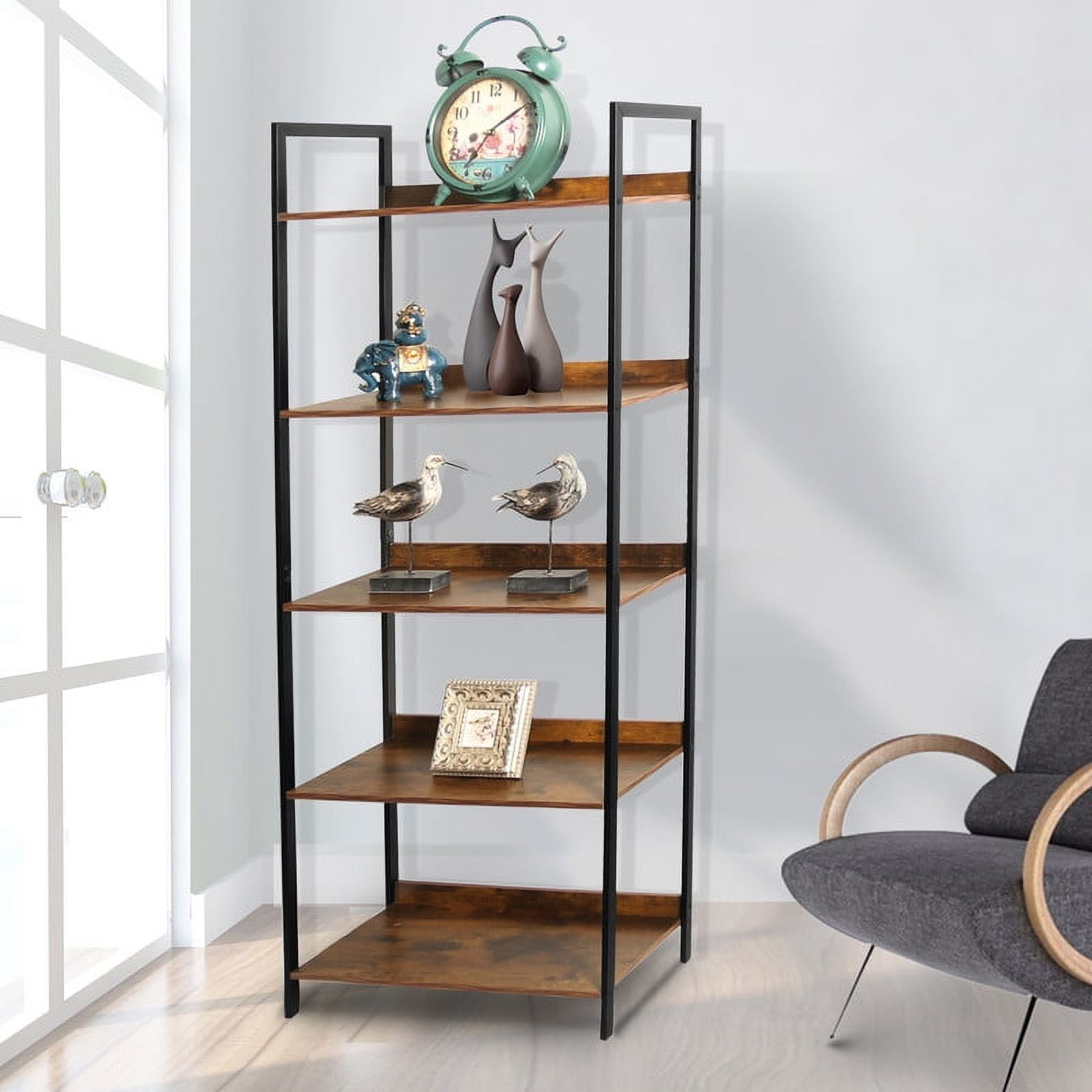 PRIJESSE Industrial 5 Tier Bookshelf, 60" Tall Freestanding Open Book ...