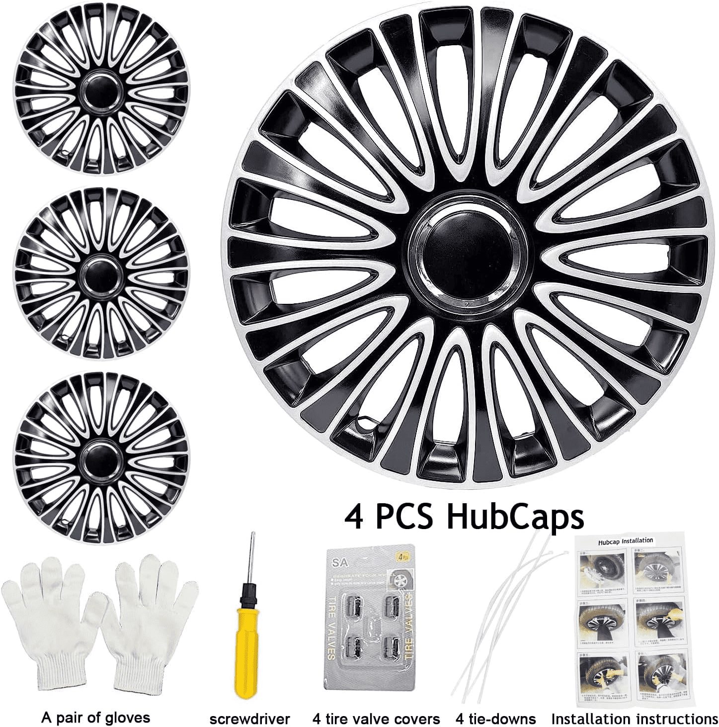 PRIJESSE R16 Set of 4 Pcs Snap On Full Hub Caps Wheel Covers fit R16 ...