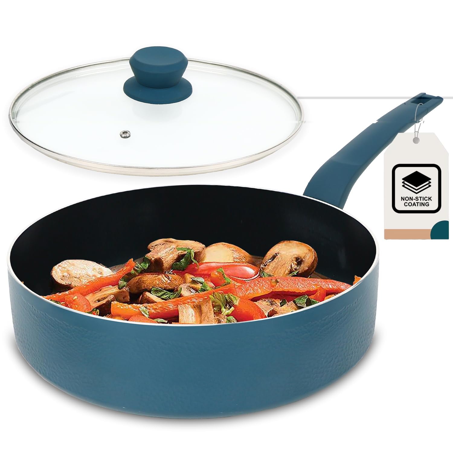 PRIME CUISINE 10.5" Saute Pan with Lid, Non-Stick Blue Diamond Coating ...