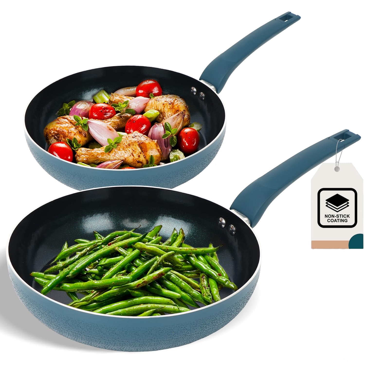 PRIME CUISINE 2 Pc Fry Pan Set - 12” and 10” Non-Stick Frying Pan Set with Soft Touch Handle ...