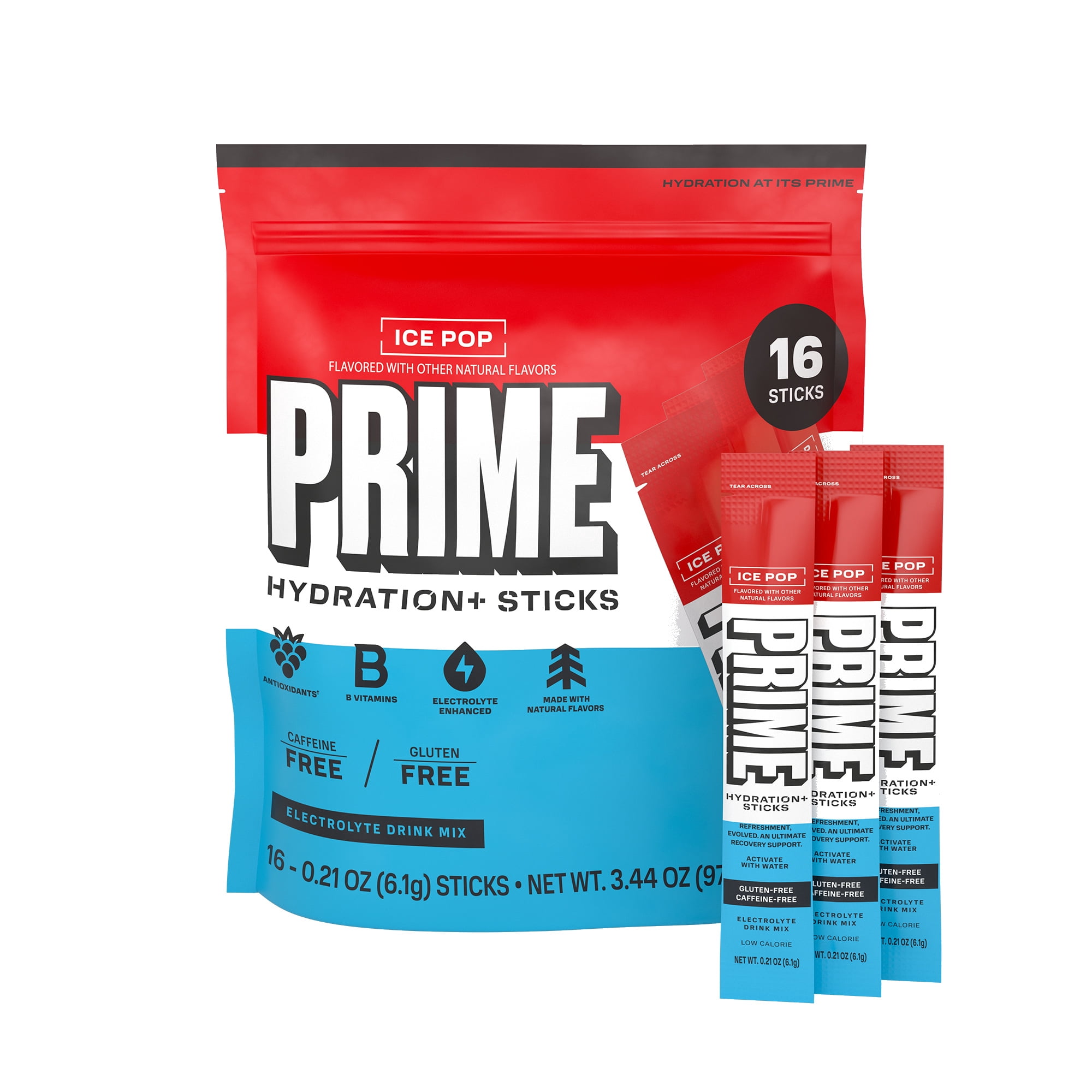 PRIME Hydration+ Ice Pop Electrolyte Powder Sticks, Sugar Free, 16 ...