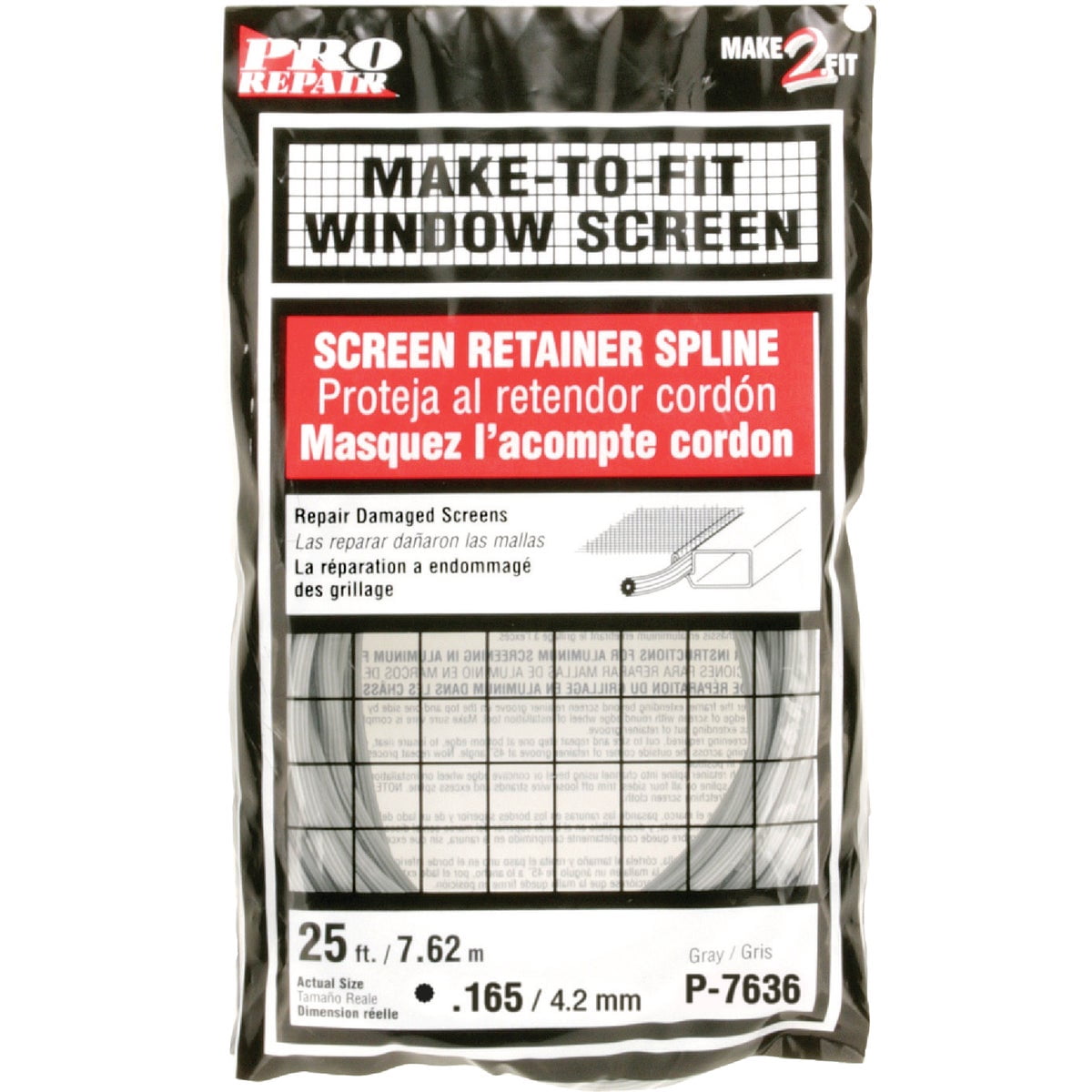 P 7636 1/64-Inch x 25-Ft. Gray Vinyl Screen Spline. - Quantity 1 ...