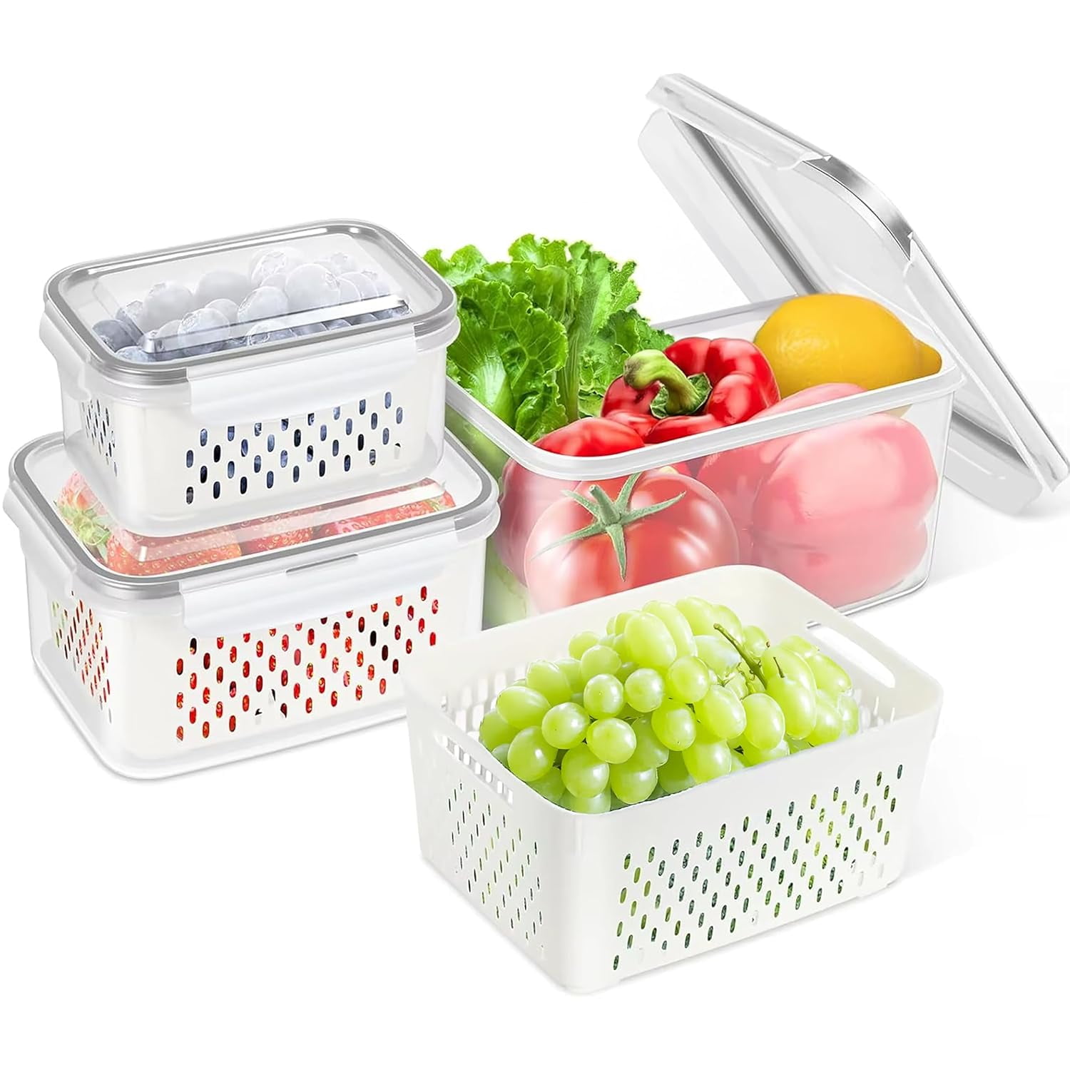 PRIME PICK Fridge Storage Boxes with Lids Set of 3 White Transparent ...