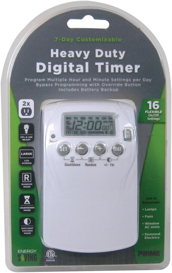 PRIME TNDHD002 2-Outlet Extra-Heavy-Duty 7-Day Digital Indoor Timer ...