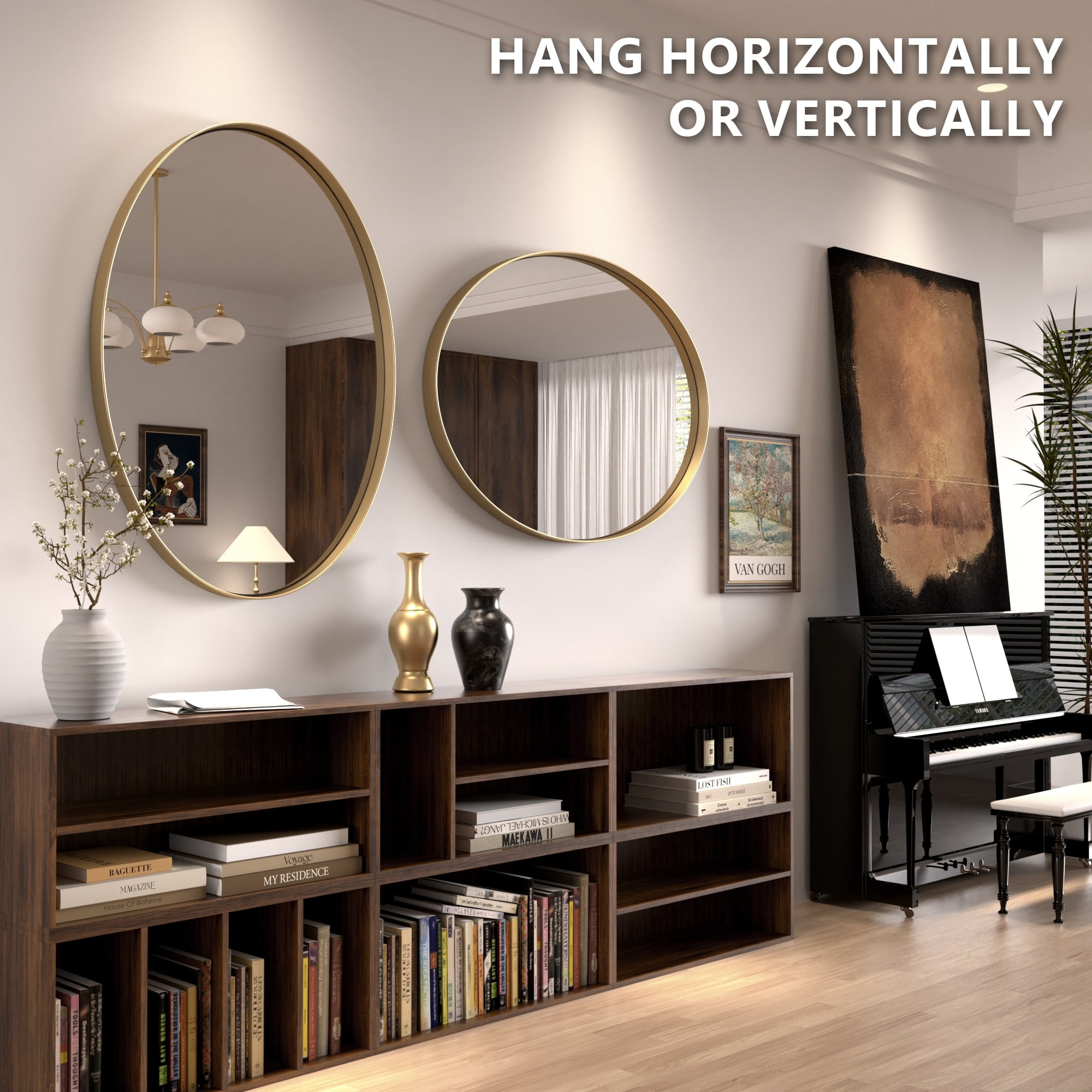 PRIMEPLUS Modern Wall Mirror, Oval Mirror with Metal Framed, Bathroom ...