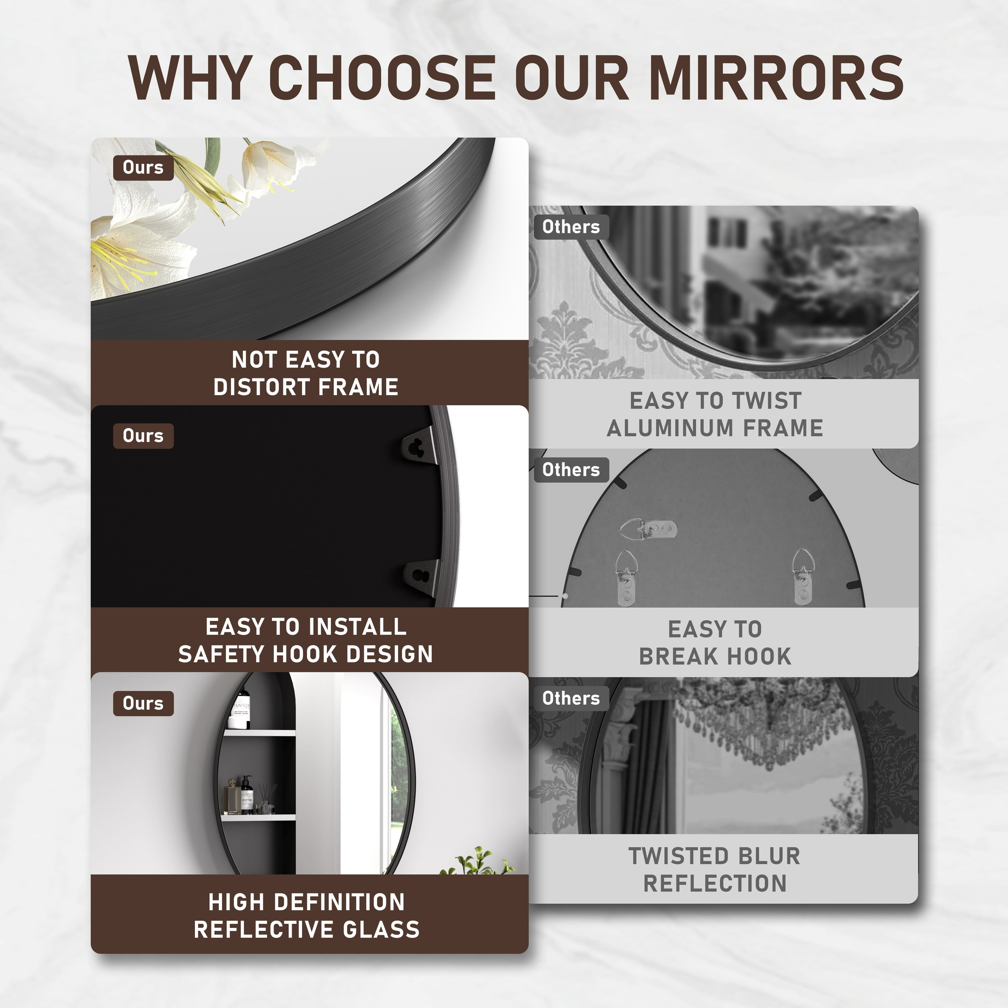 PRIMEPLUS Modern Wall Mirrors, Oval Mirror with Stainless Steel Framed ...