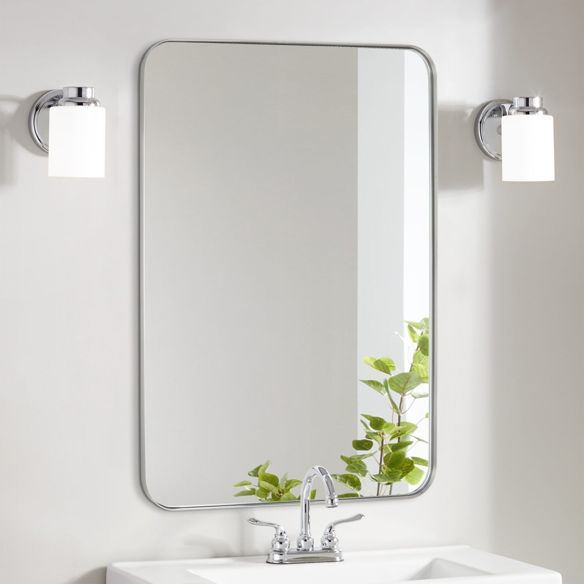 PRIMEPLUS Modern Wall Mirrors, Rectangular Mirror with Stainless Steel ...