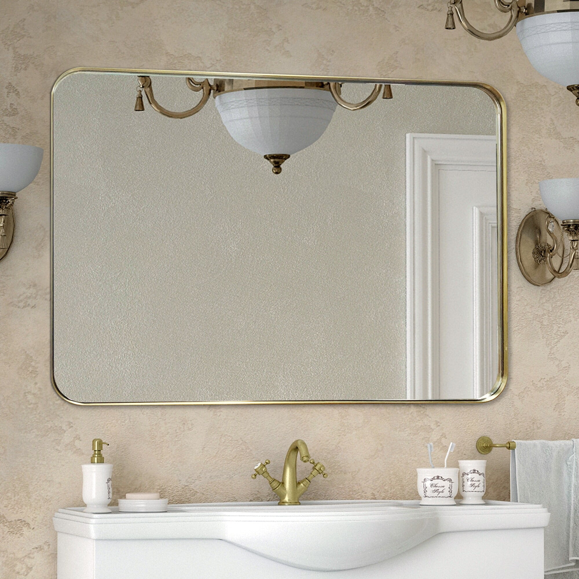 PRIMEPLUS Modern Wall Mirrors, Rectangular Mirror with Stainless Steel ...