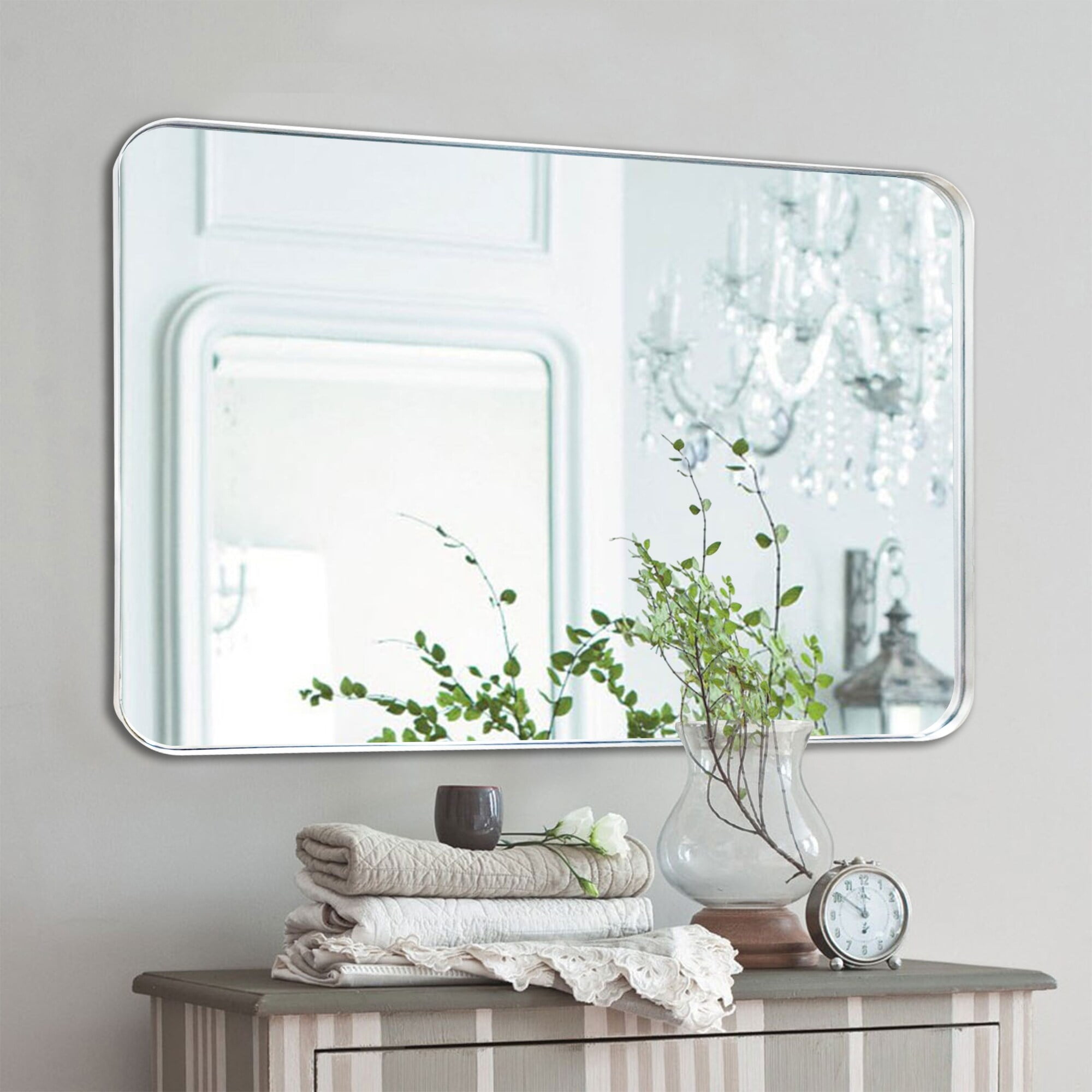 PRIMEPLUS Modern Wall Mirrors, Rectangular Mirror with Stainless Steel ...