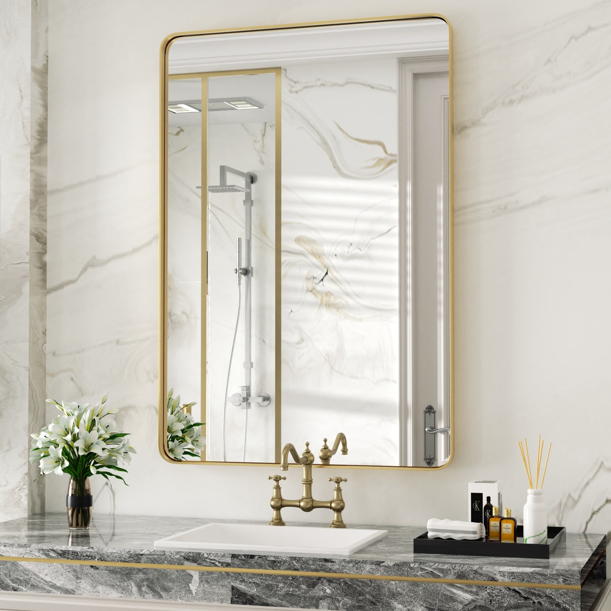 PRIMEPLUS Modern Wall Mirrors, Rectangular Mirror with Stainless Steel ...