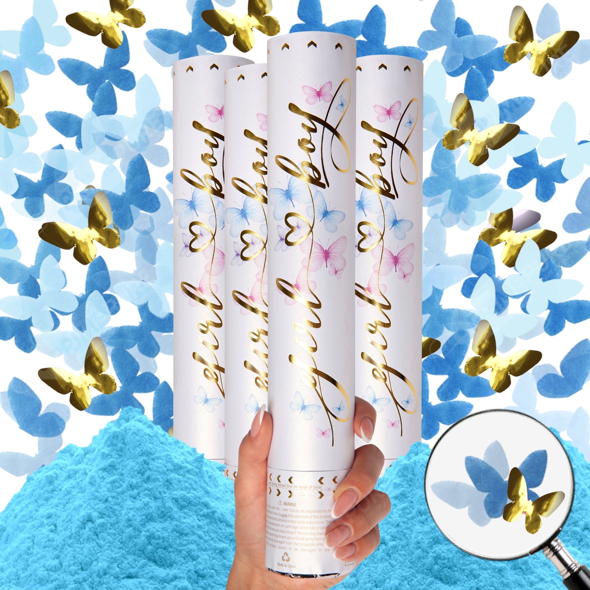 PRIMEPURE 4 Pack Blue Butterfly Confetti Poppers & Smoke Bombs Cannon ...