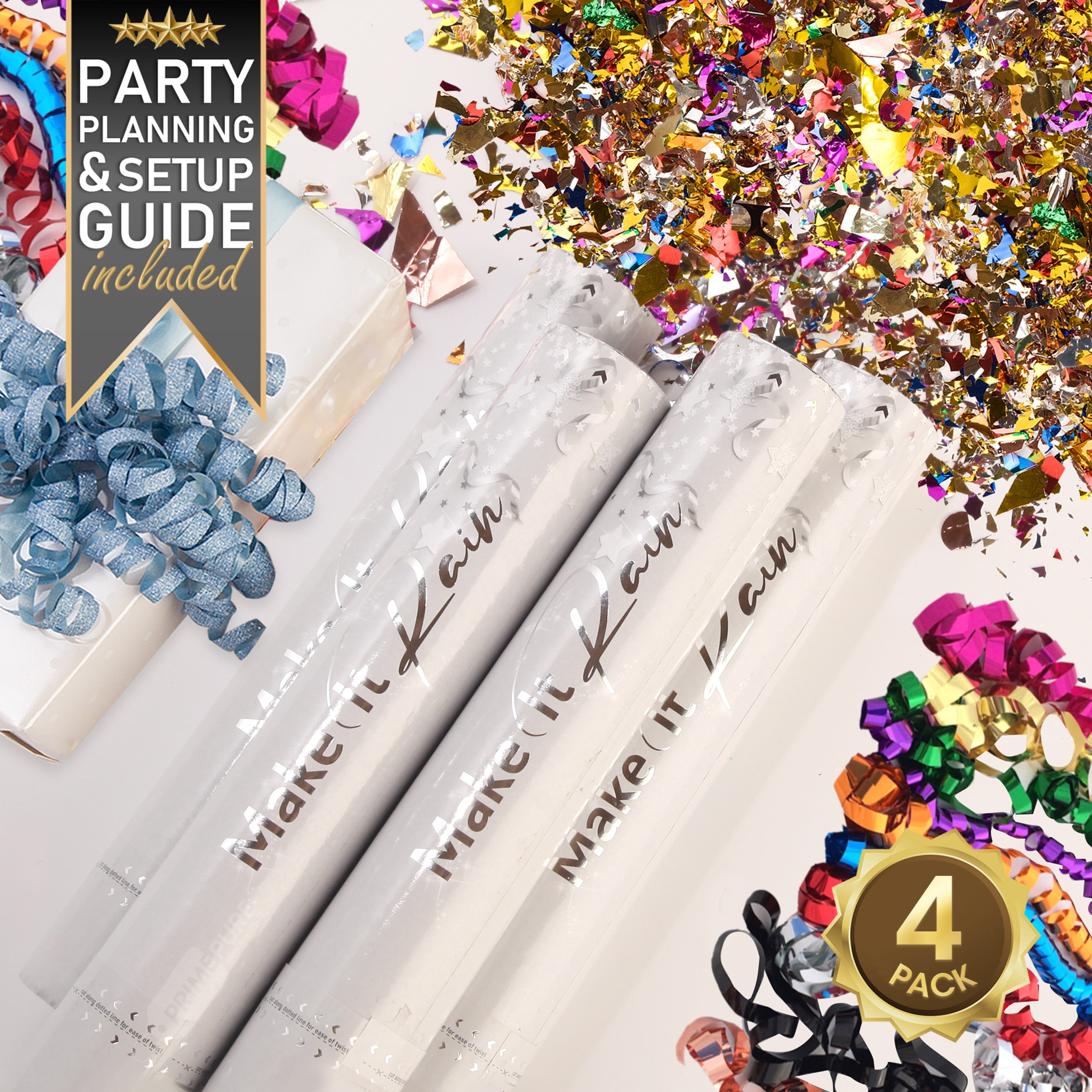 PRIMEPURE Confetti Poppers 4 Pack | Easy-to-Use Metallic Paper ...