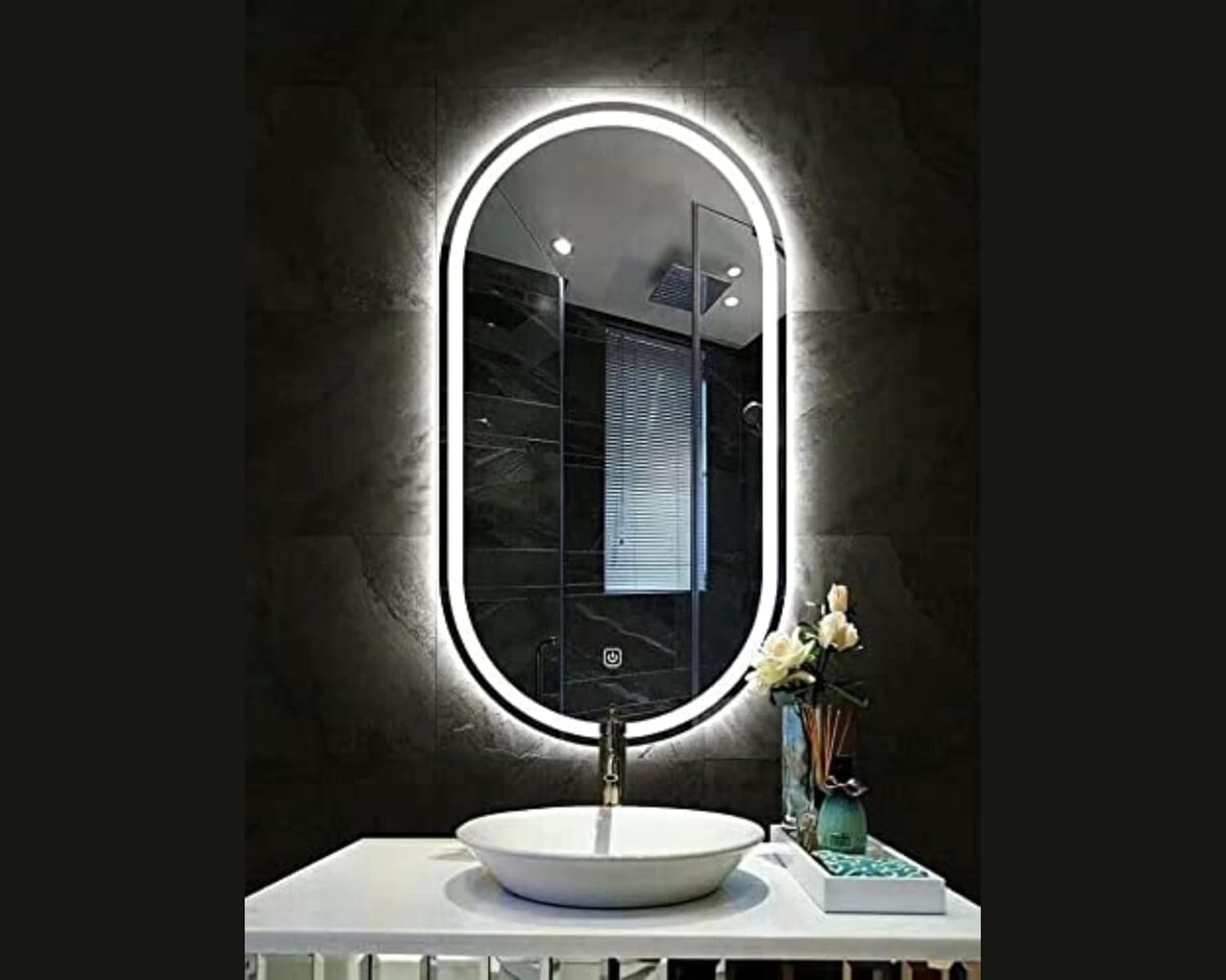 PRINCE ART LED Mirror Glass Bathroom Wall Decorative Led Mirror with ...