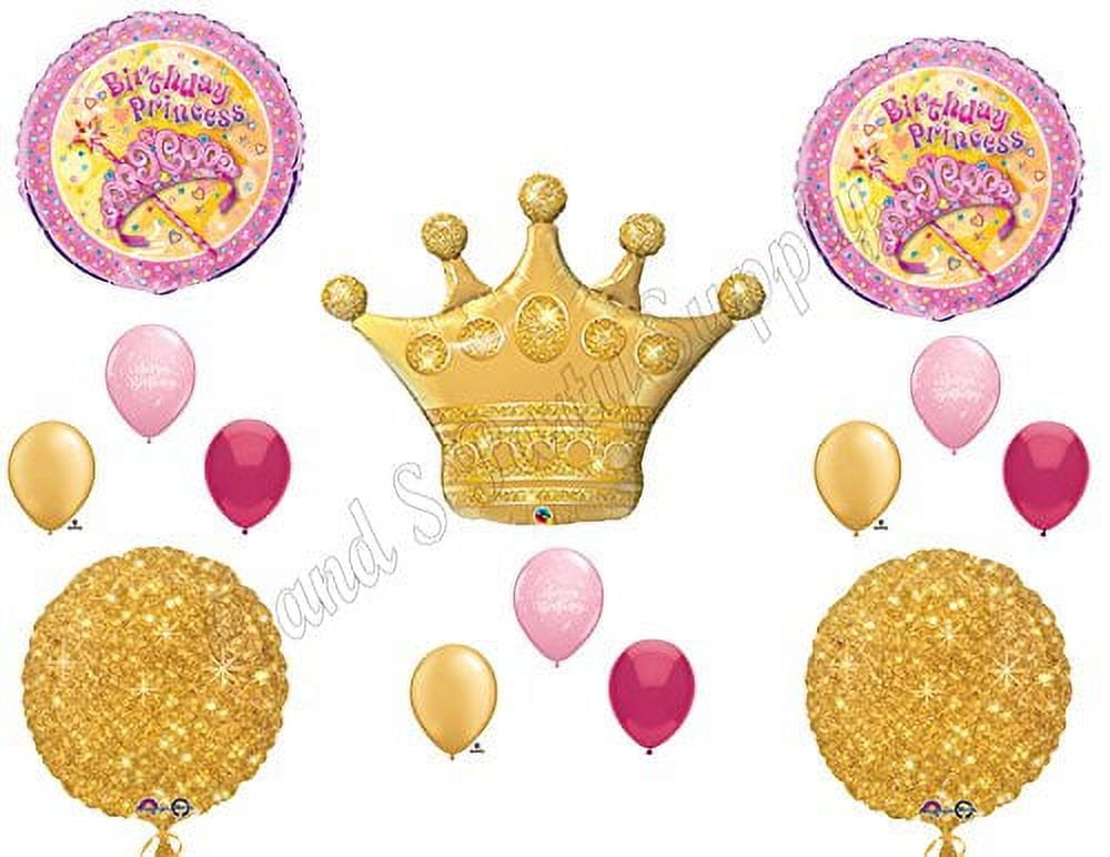 PRINCESS PINK & GOLD CROWN Birthday Party Balloons Decoration Supplies ...