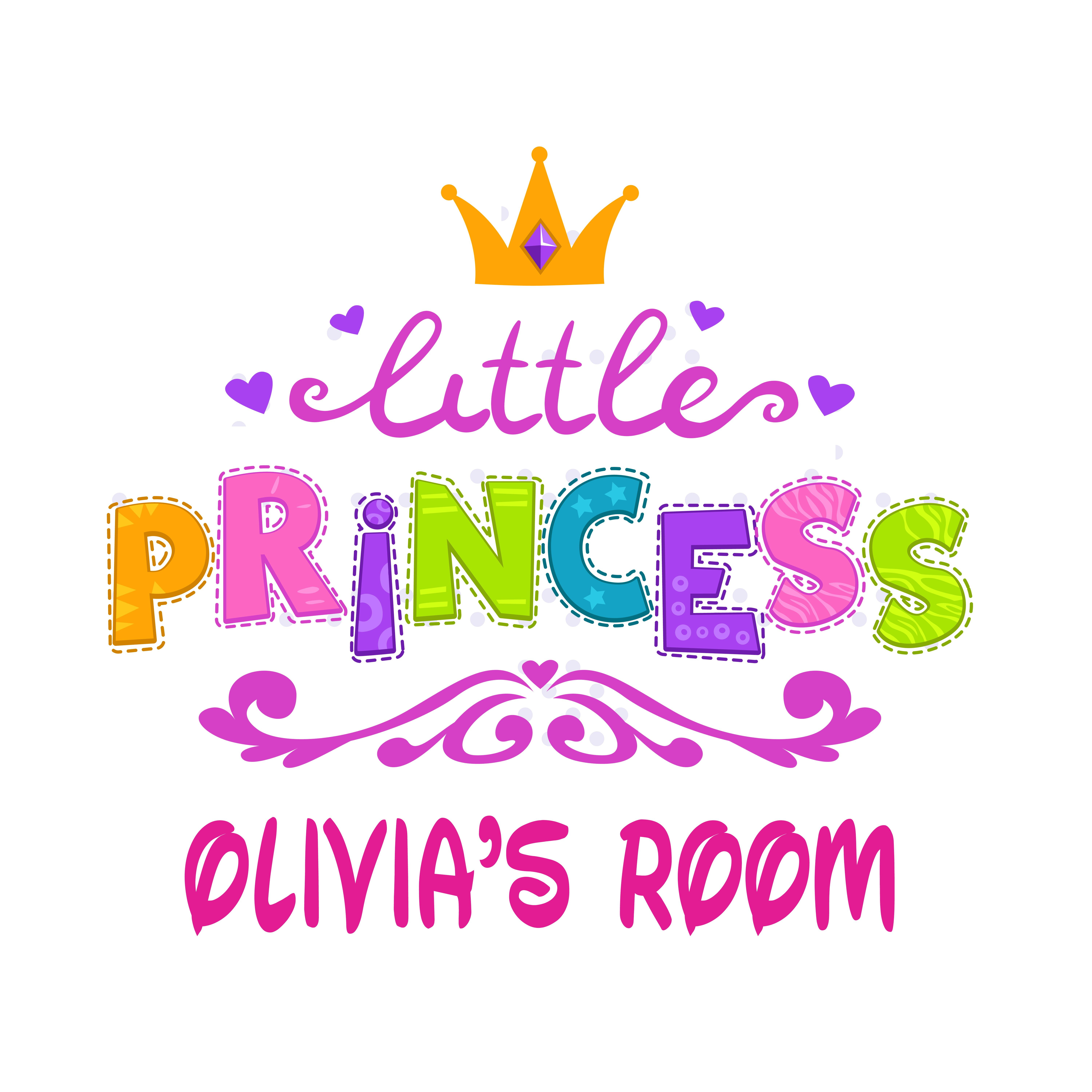 PRINCESS - Removable Multicolored Crown Little Princess Lettering Art ...