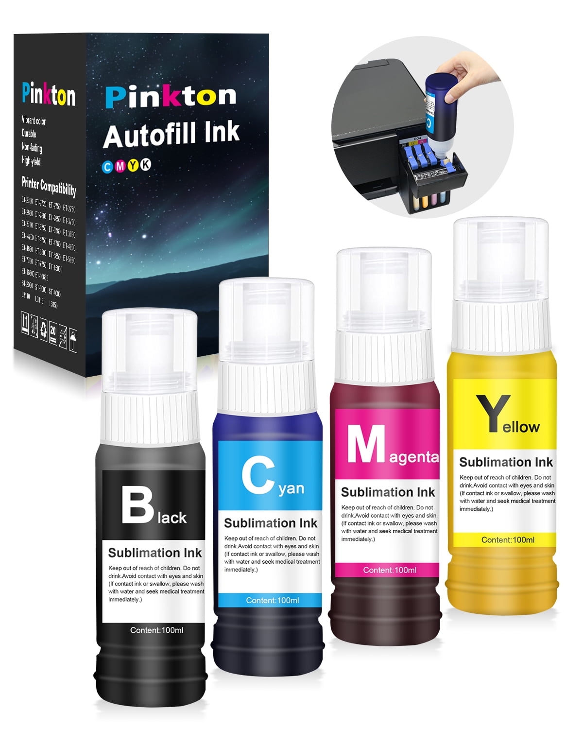 PRINKTON Sublimation Ink for Epson EcoTank 400ML Autofill Sublimation ...