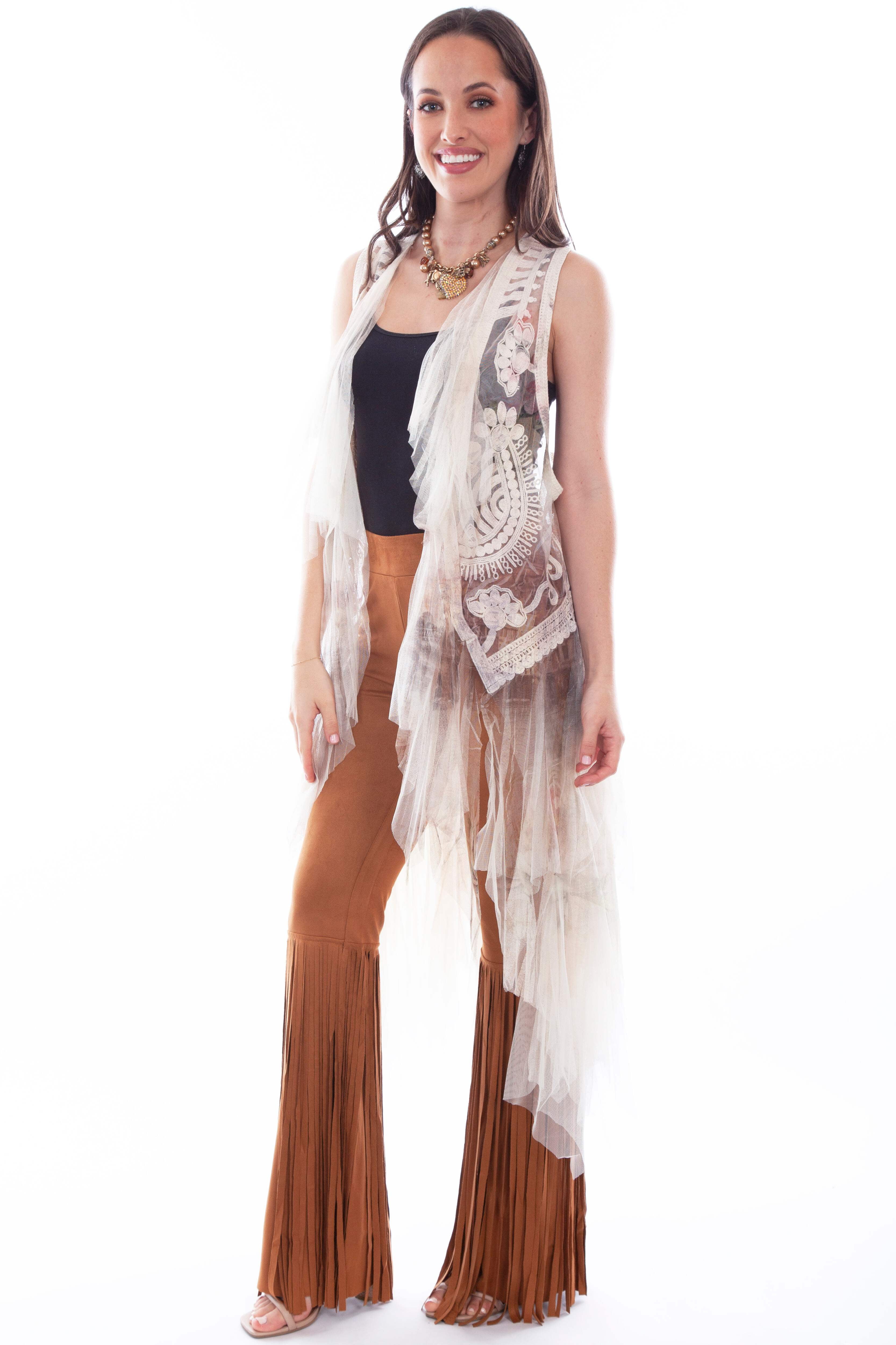 Scully HC755-SSK-S-M Western Duster Women Ruffle Tulle, Silver Snake ...